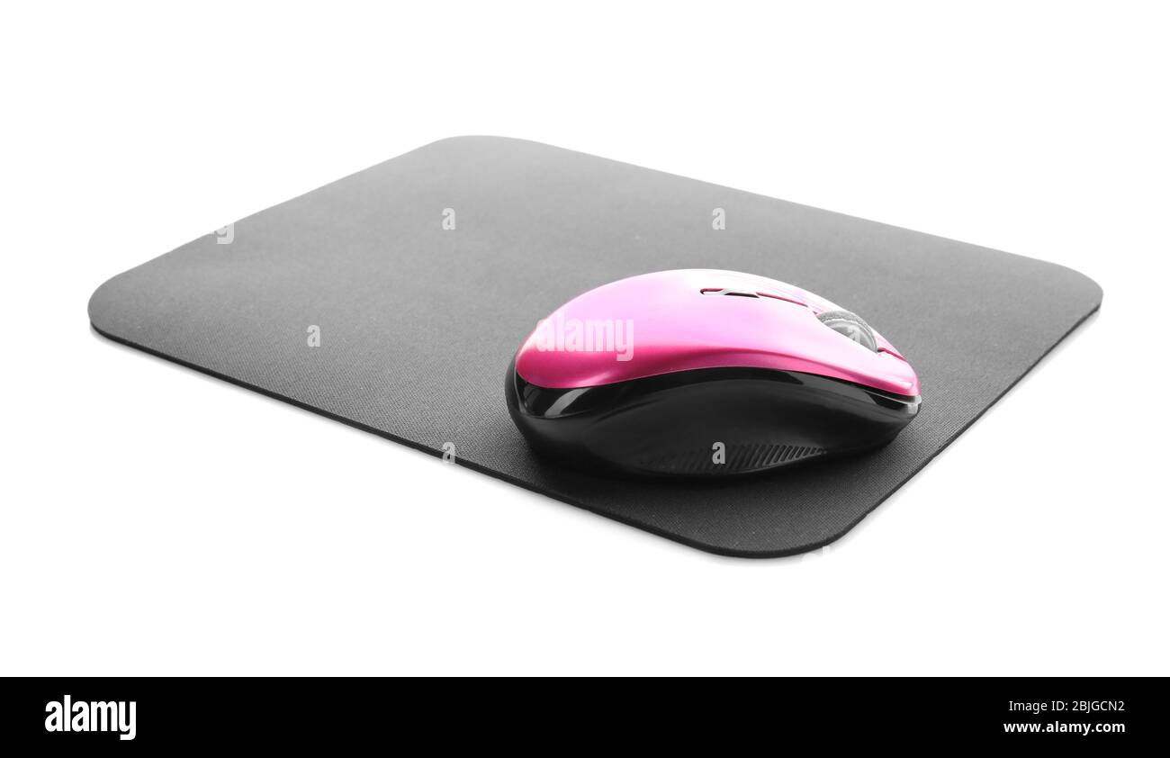 Modern wireless mouse and pad on white background Stock Photo - Alamy