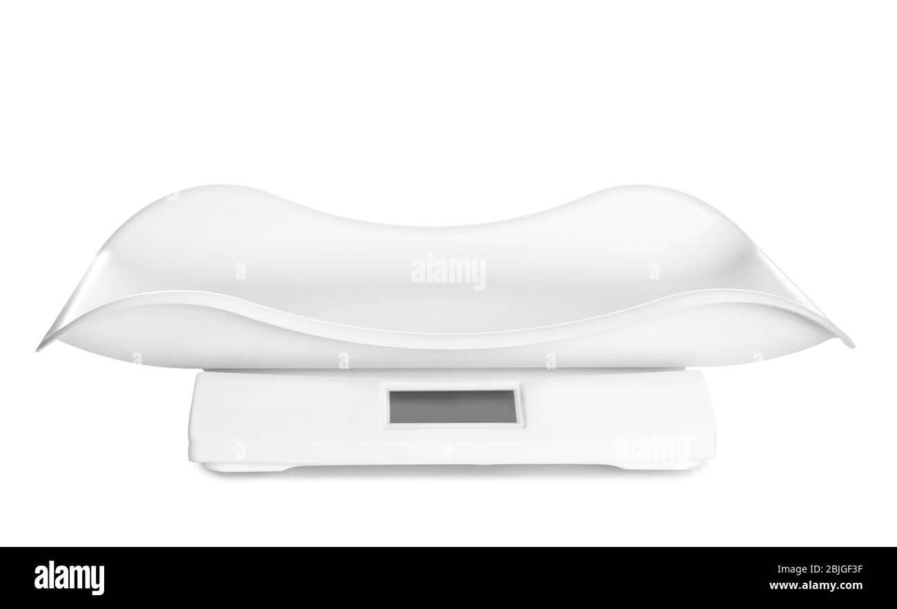 Modern baby scales on white background Stock Photo - Alamy