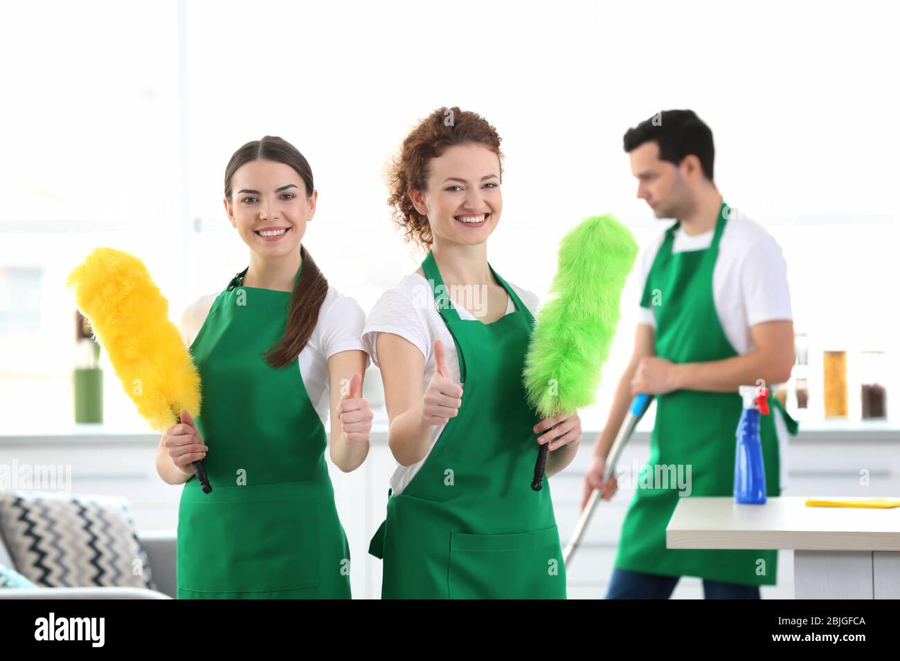 Cleaning service team working at home Stock Photo - Alamy