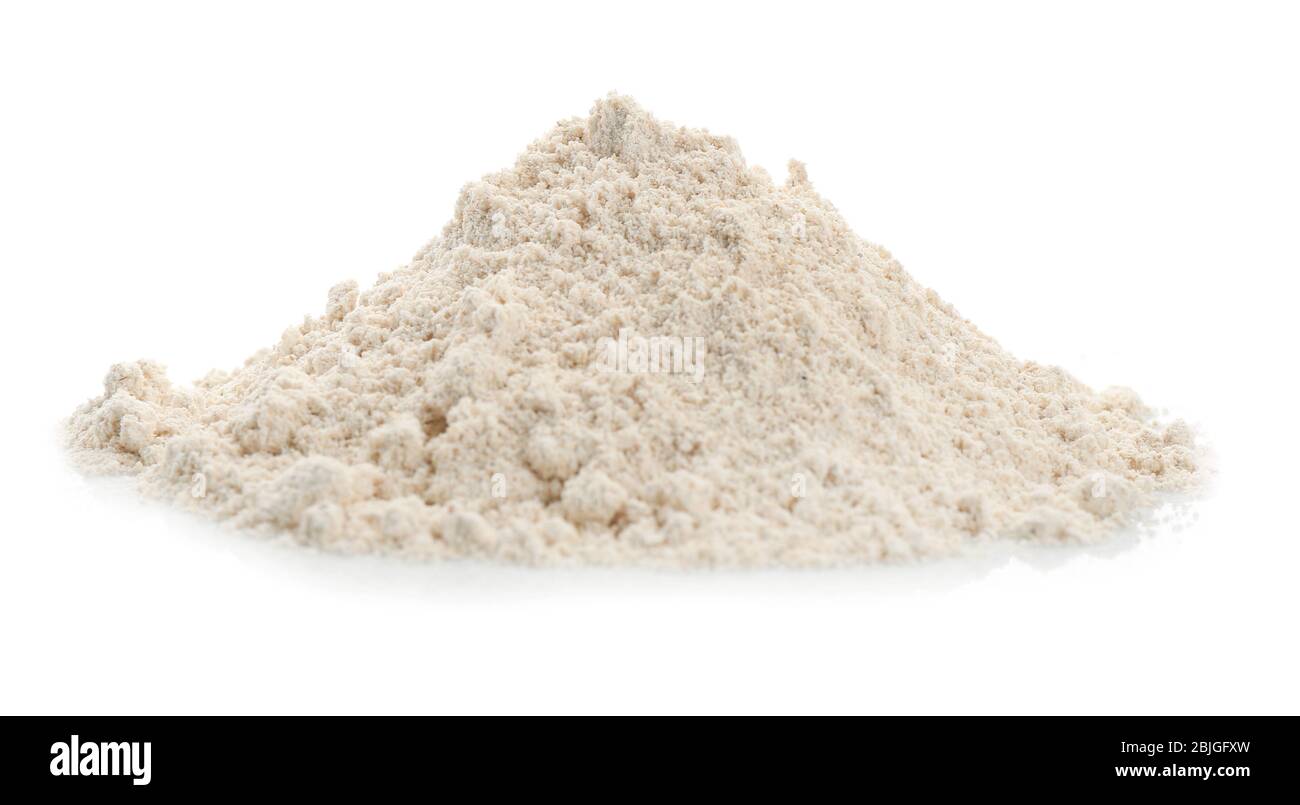 Heap of flour on white background Stock Photo - Alamy