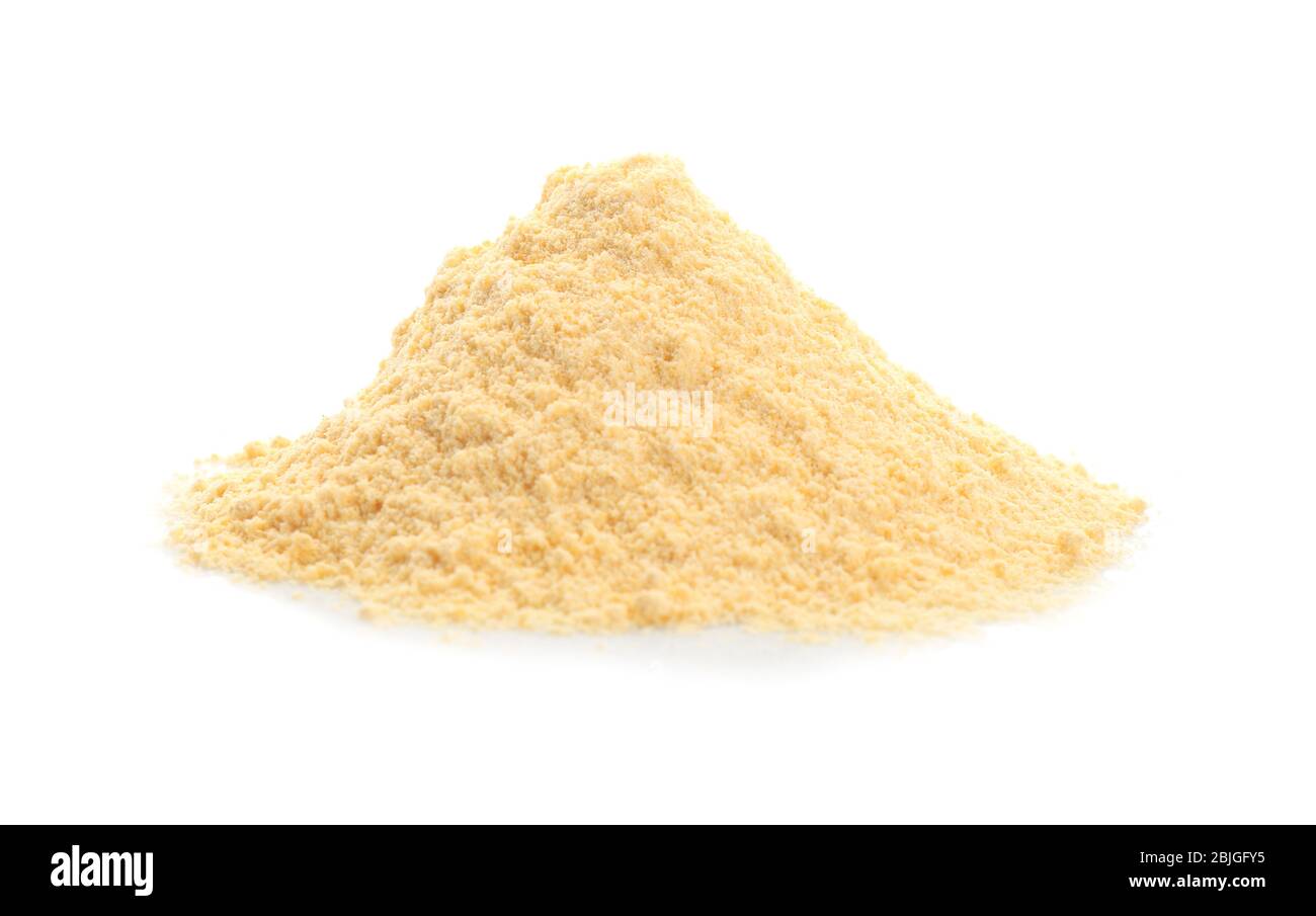 Heap of flour on white background Stock Photo - Alamy