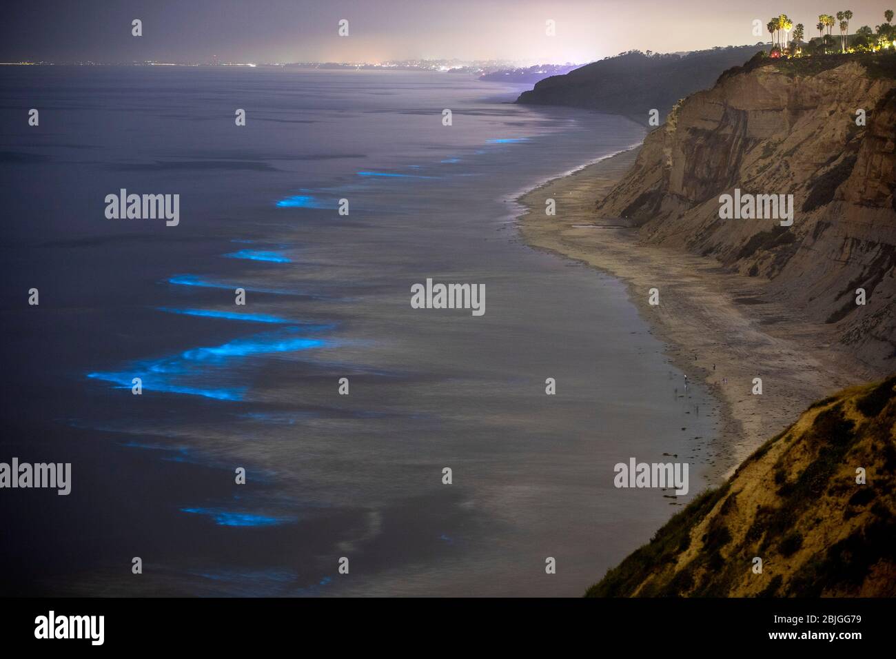 San Diego, California, USA. 28th Apr, 2020. Blue waves, illuminated by ...