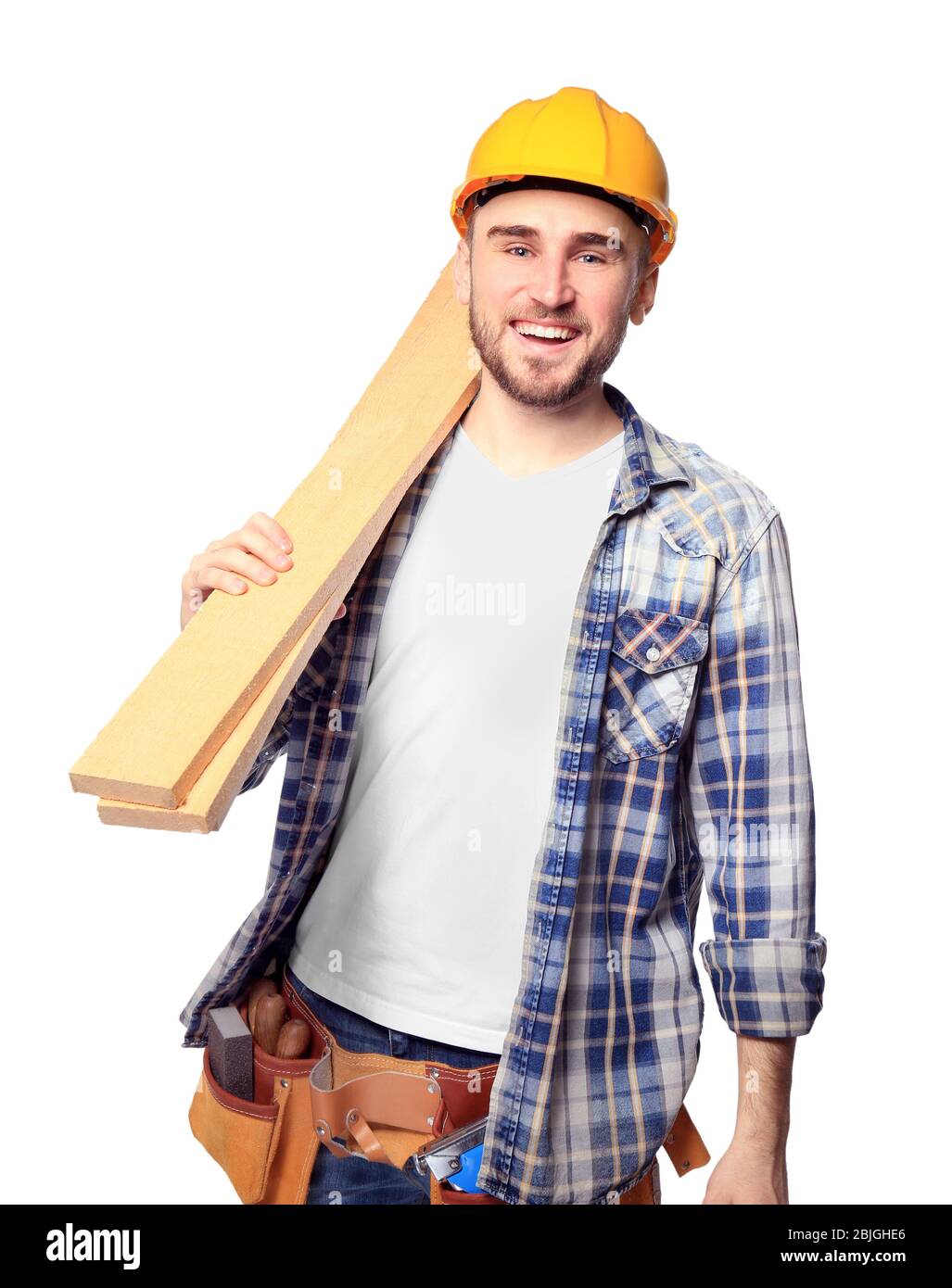 Handsome young carpenter boards hi-res stock photography and images - Alamy
