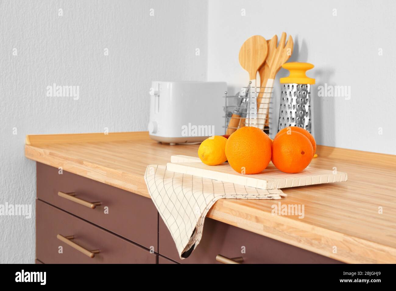 Food and utensils in beautiful modern kitchen Stock Photo - Alamy
