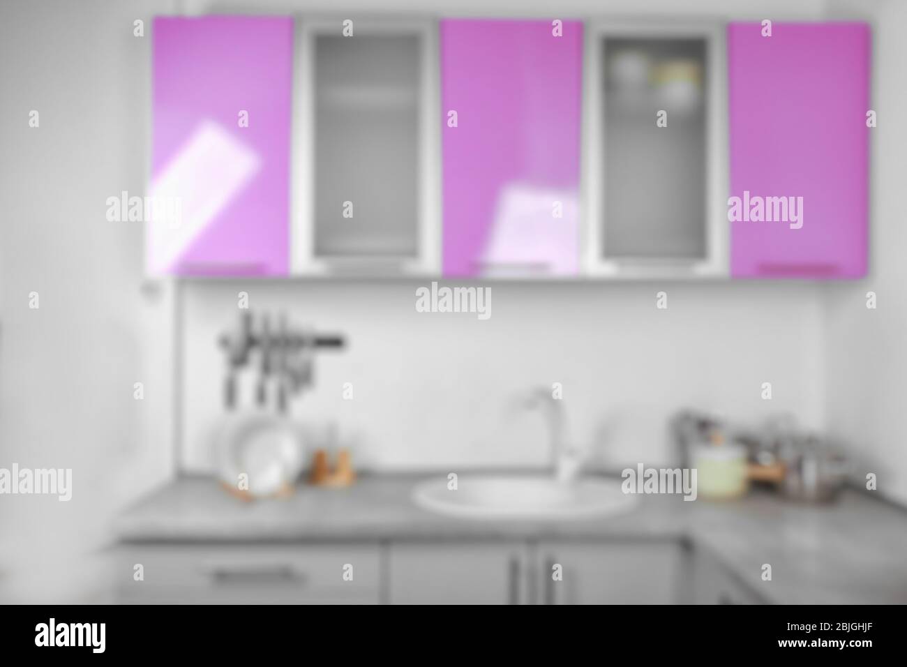 Interior of beautiful modern kitchen, blurred view Stock Photo - Alamy