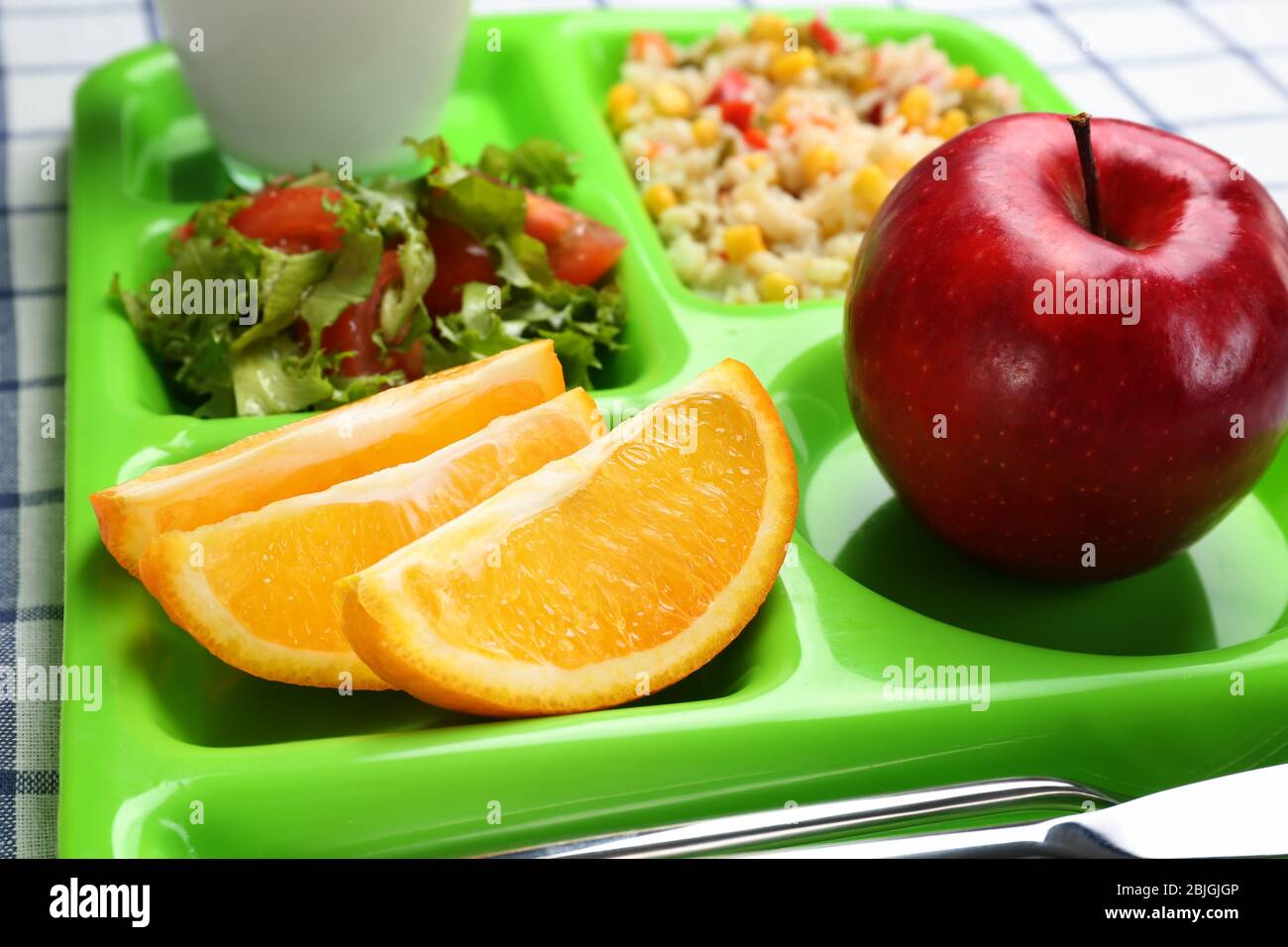 Serving tray with delicious food, closeup. Concept of school lunch Stock Photo - Alamy