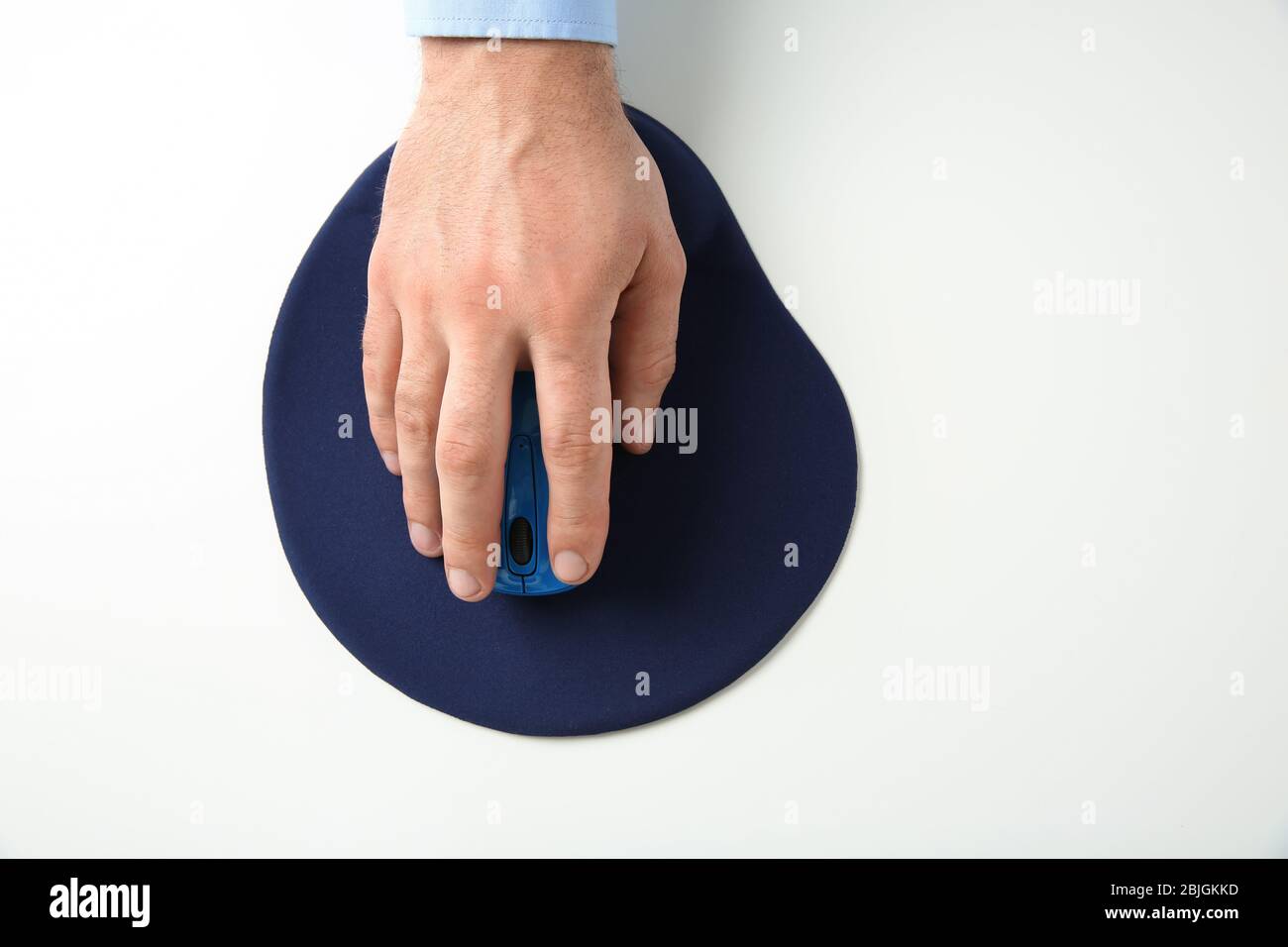 Male hand with computer mouse and pad on white background Stock Photo ...