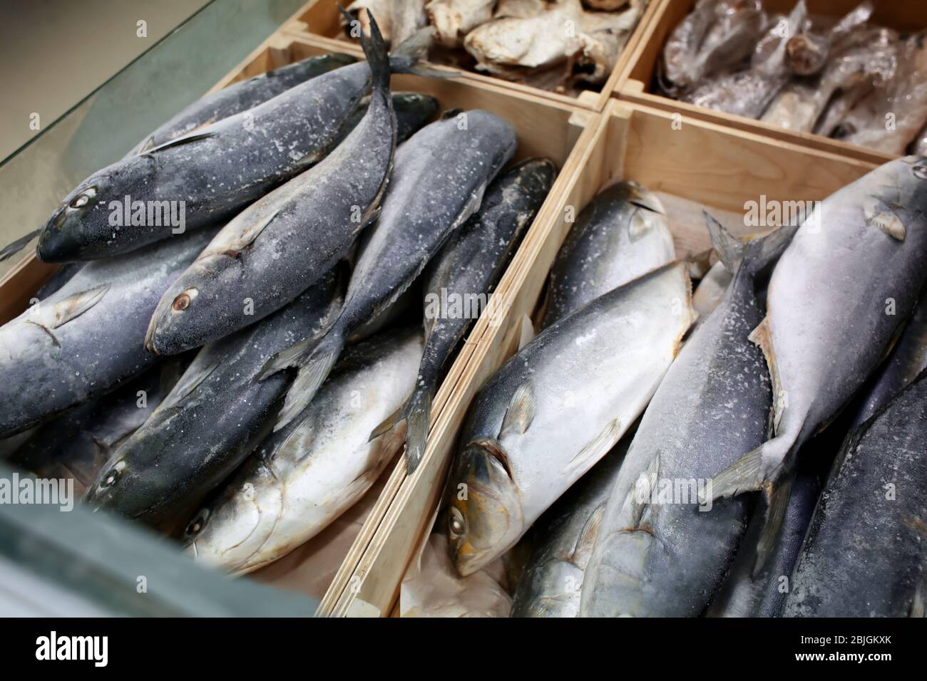 Frozen fish in supermarket Stock Photo - Alamy