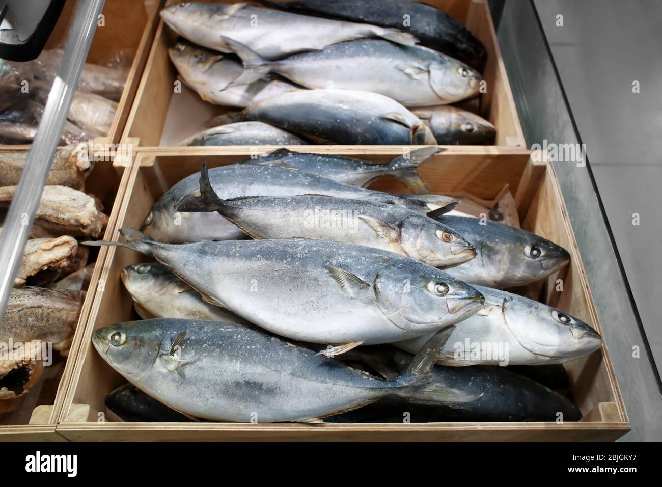Frozen fish in supermarket Stock Photo - Alamy