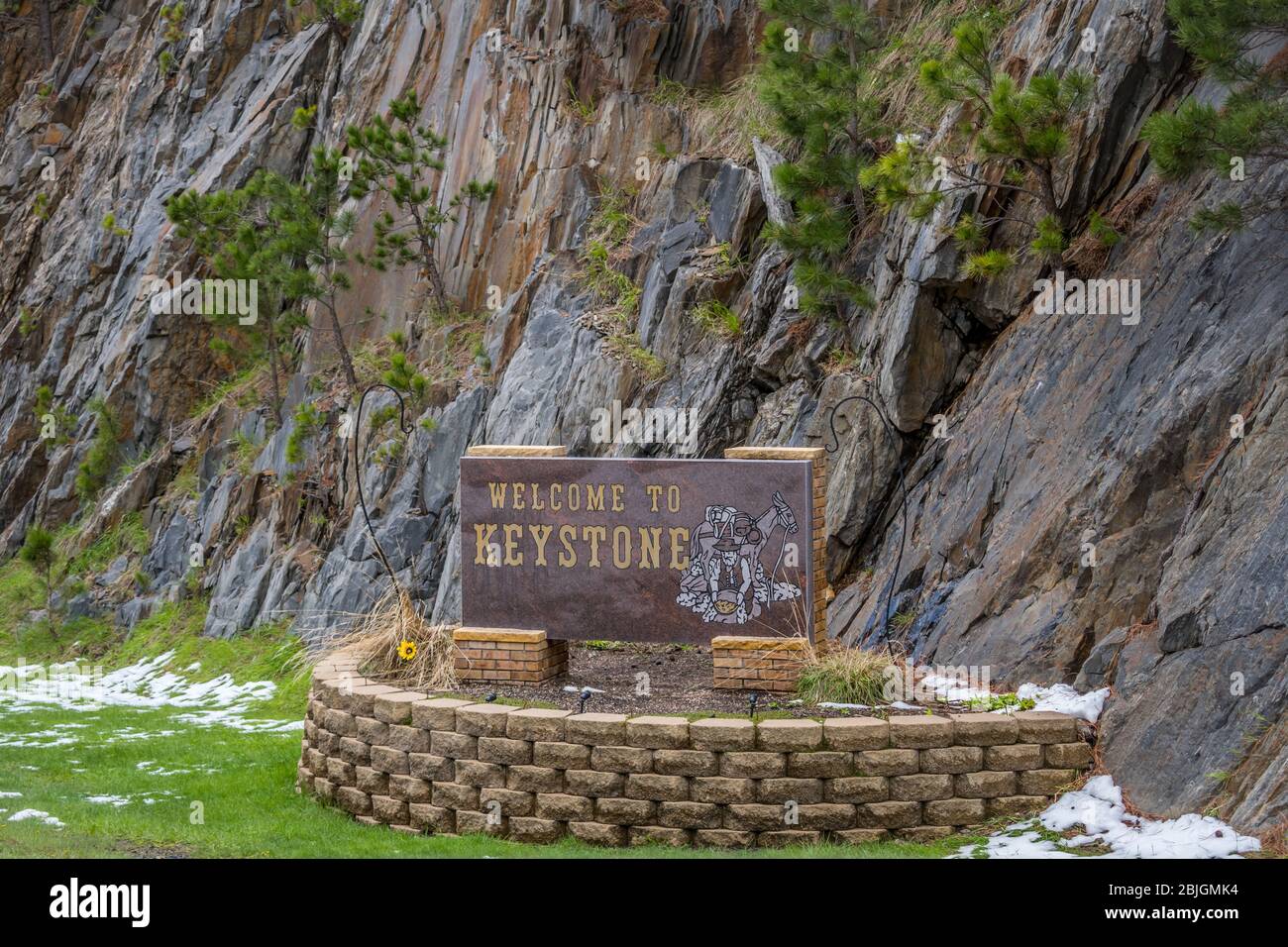 Keystone, SD, USA - May 24, 2019: A welcoming signboard at the entry ...
