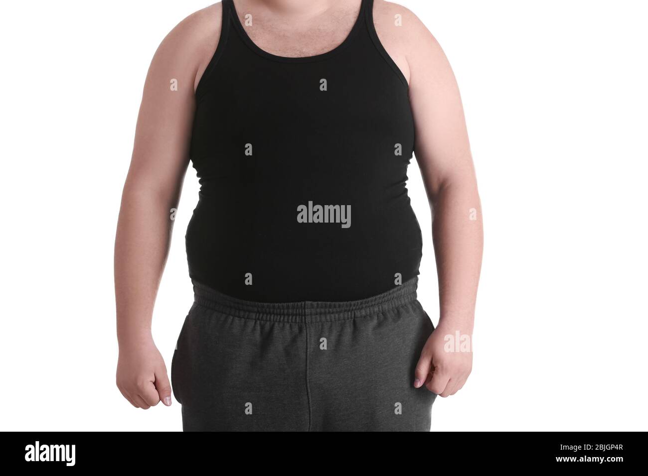 Fat man on white background. Weight loss concept Stock Photo - Alamy