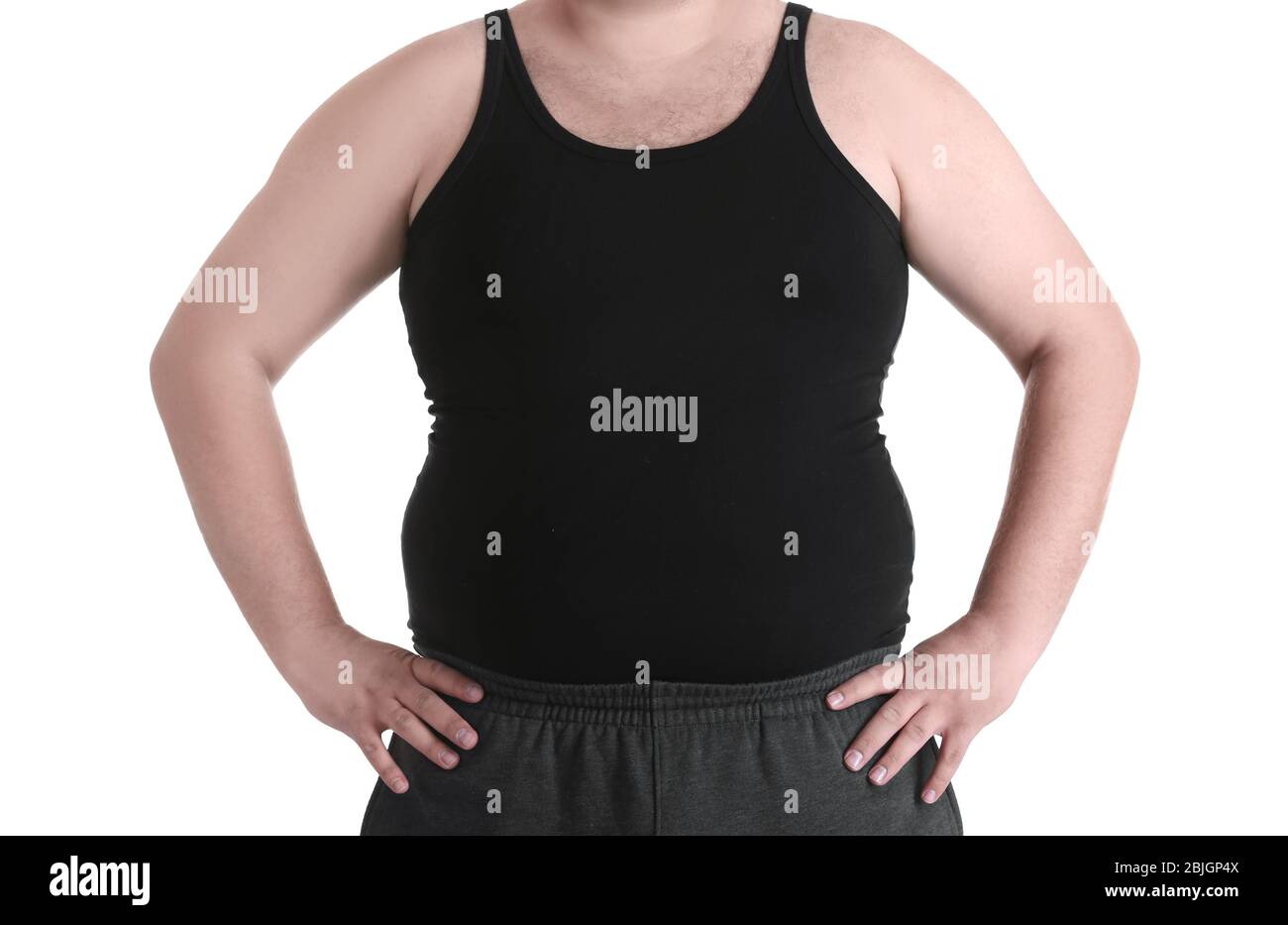 Fat man on white background. Weight loss concept Stock Photo - Alamy
