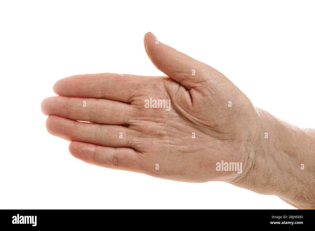 Senior woman's hand on white background Stock Photo - Alamy