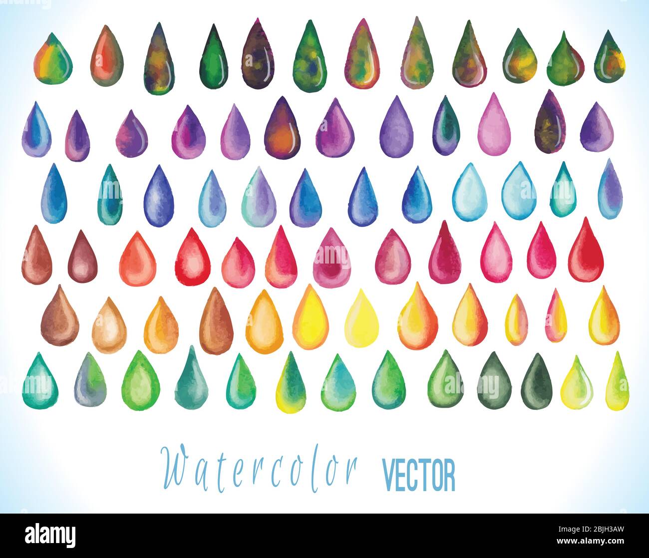 Set of abstract hand drawn watercolor drops isolated on white ...
