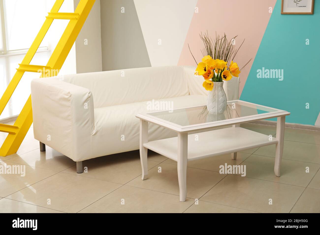 Interior of light modern room with creative furniture Stock Photo - Alamy