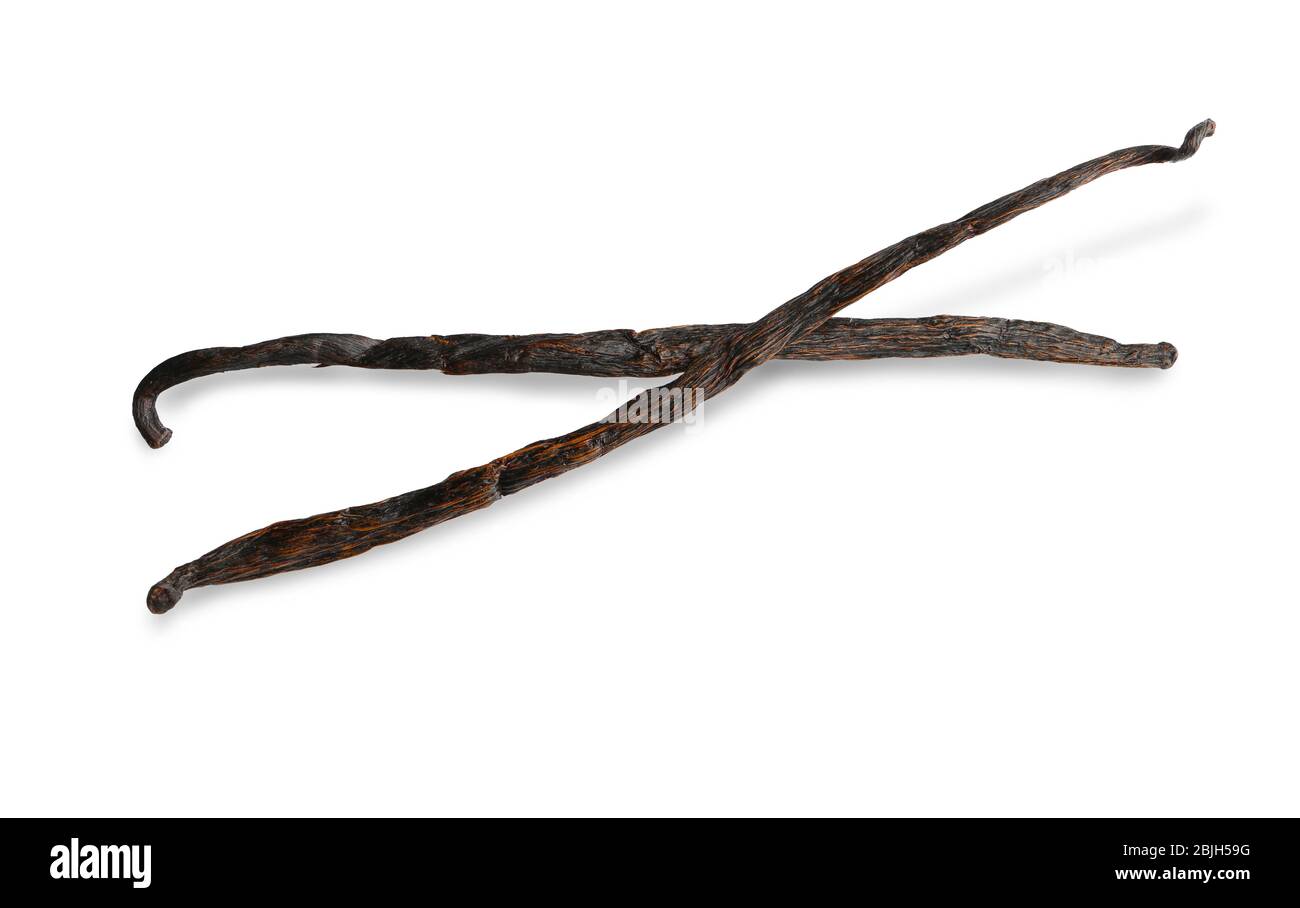 Vanilla pods on white background Stock Photo - Alamy