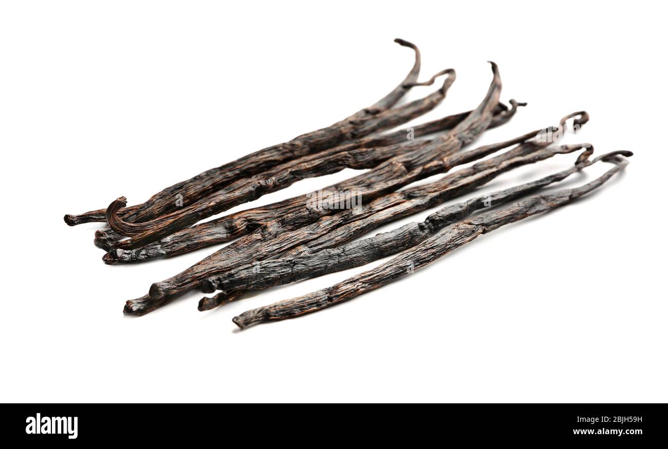 Vanilla pods on white background Stock Photo - Alamy