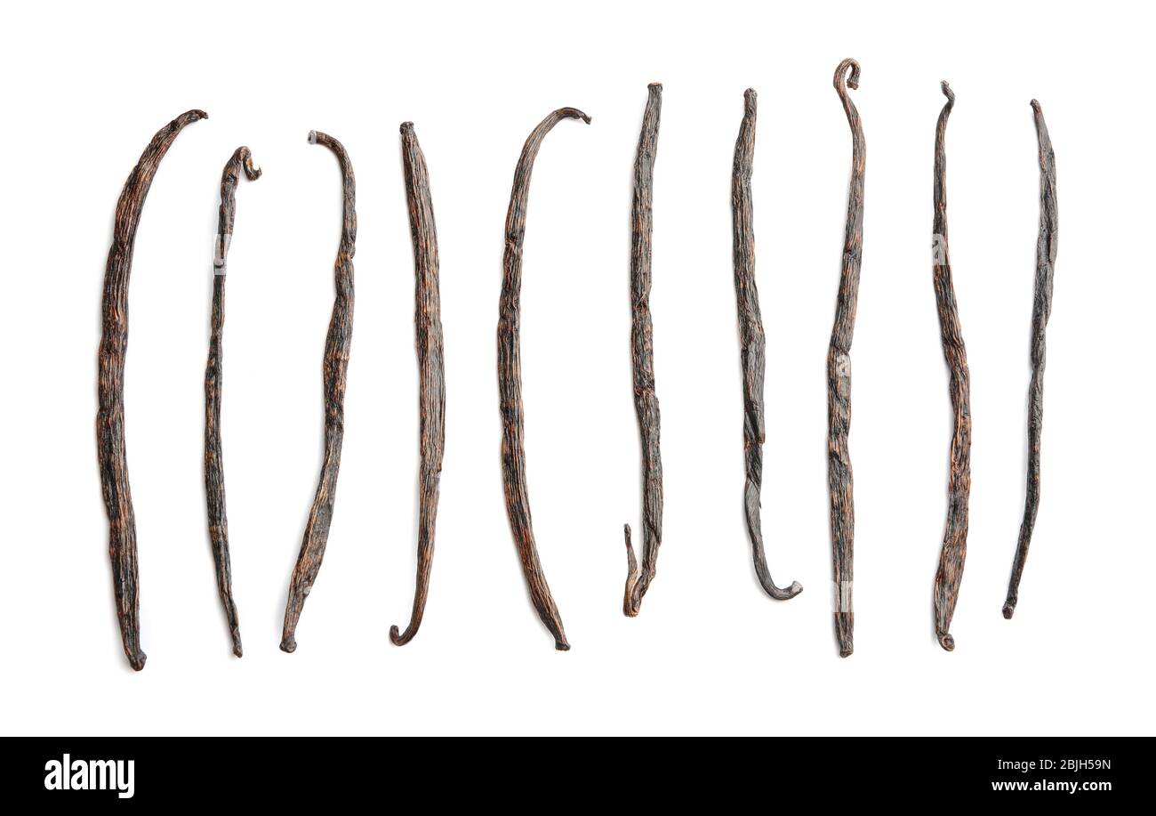 Vanilla pods on white background Stock Photo - Alamy
