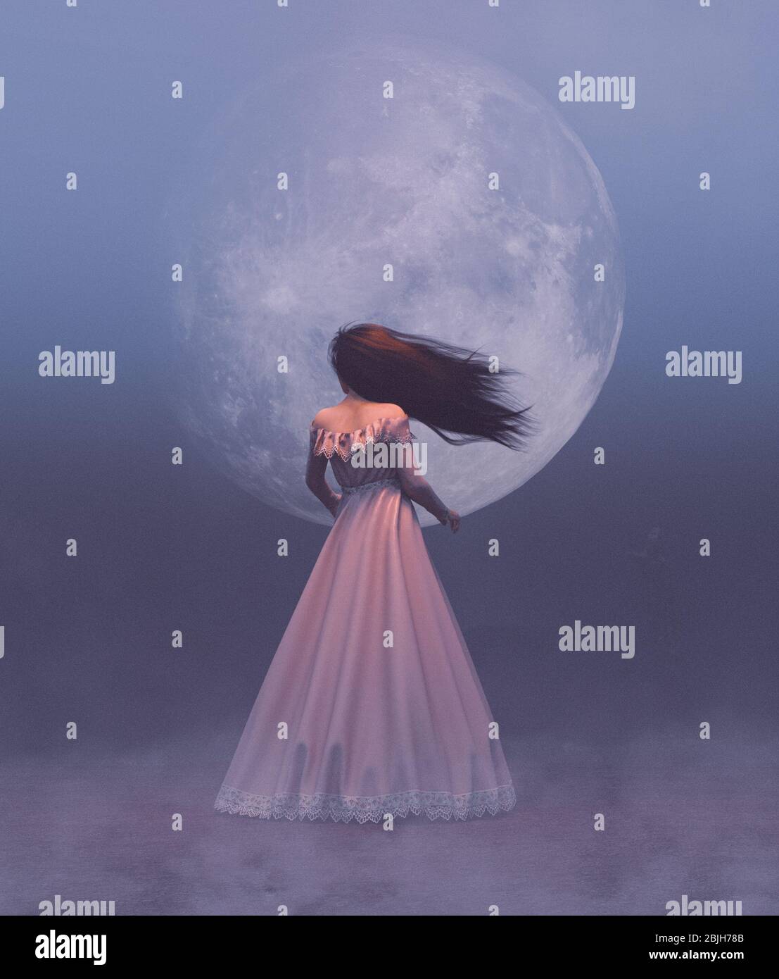 Woman lost in the night scene,3d rendering Stock Photo - Alamy