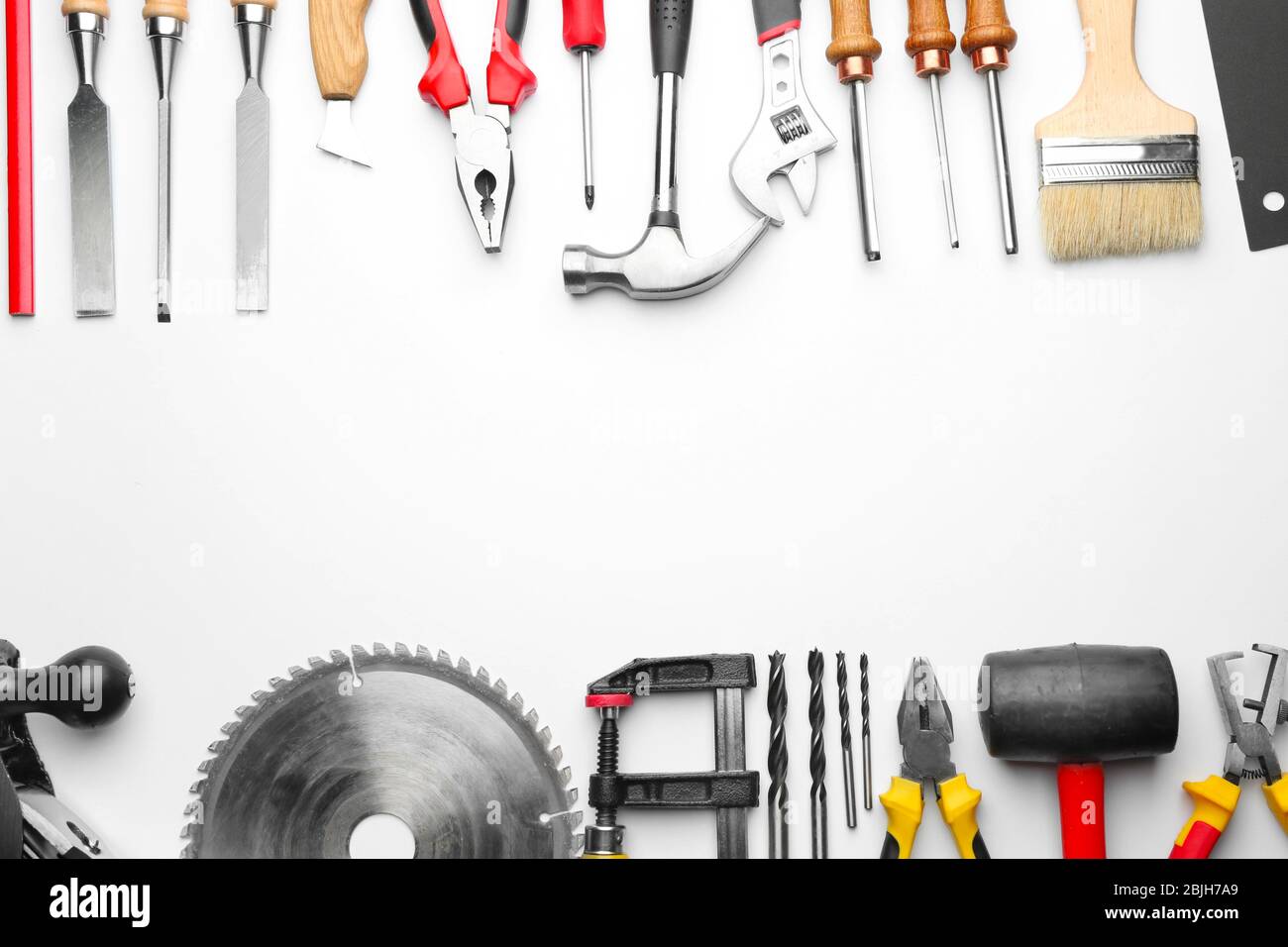 Set of carpenter's tools with place for text on white background Stock ...