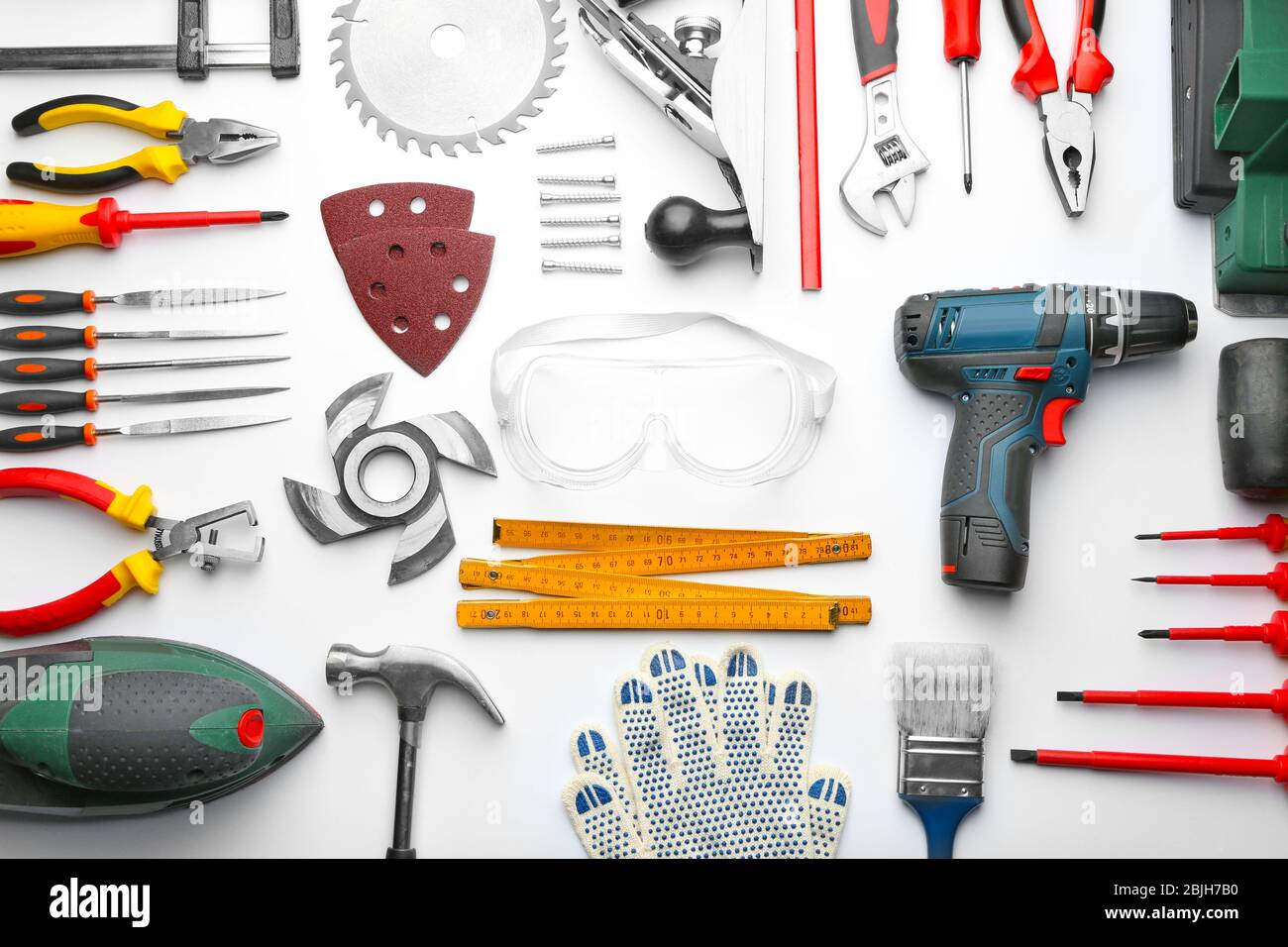 Set of carpenter's tools on white background Stock Photo - Alamy