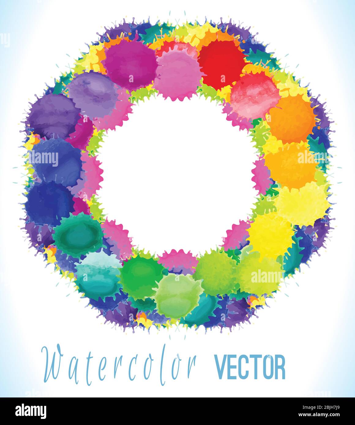 Colorful watercolor splashes isolated on white background. Circle frame ...