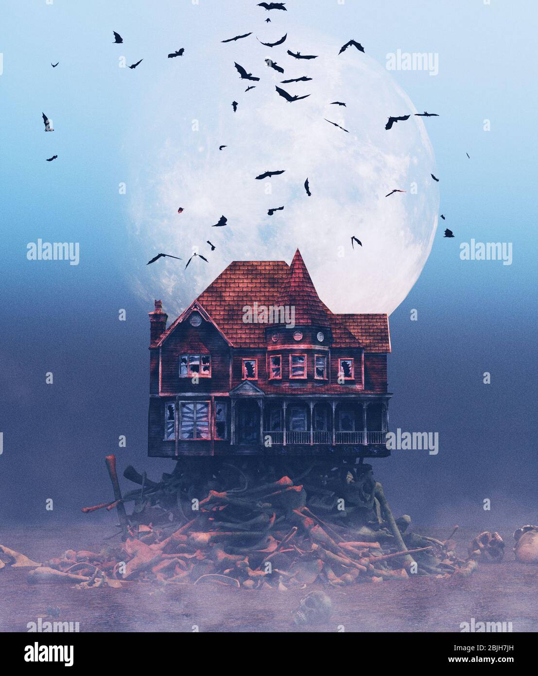 Haunted house on human bones scene,3d rendering Stock Photo - Alamy