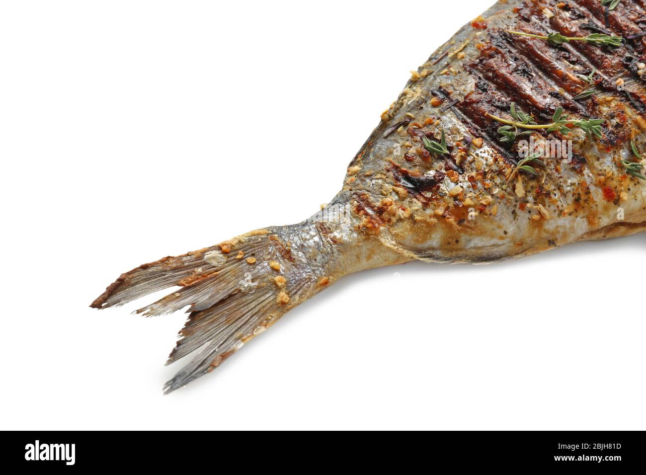 Delicious fried fish on white background Stock Photo - Alamy