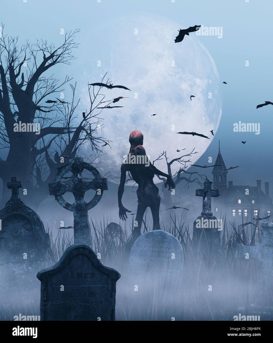 Undead in graveyard scene,3d rendering Stock Photo - Alamy