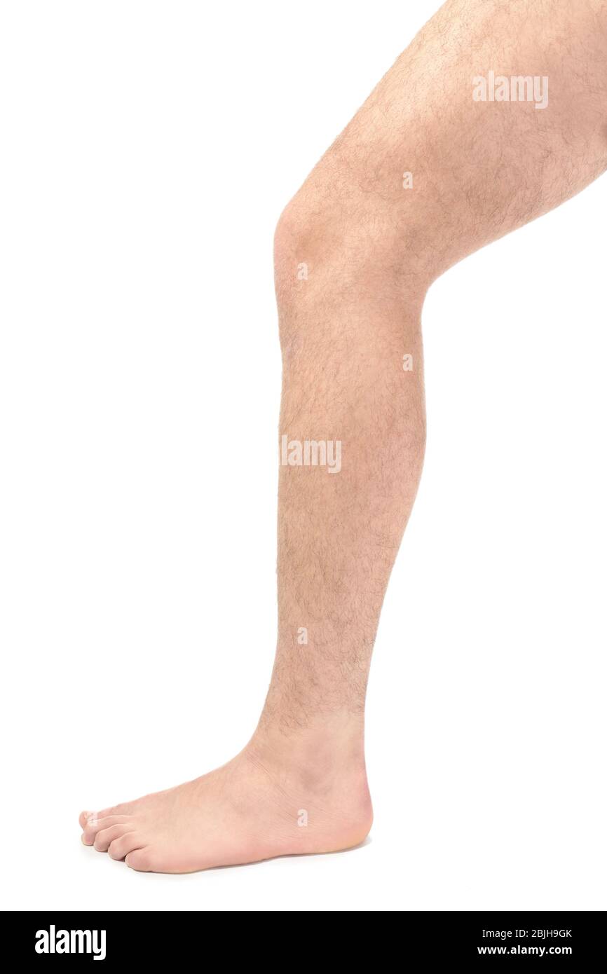 Leg of young man on white background. Legs pain concept Stock Photo - Alamy