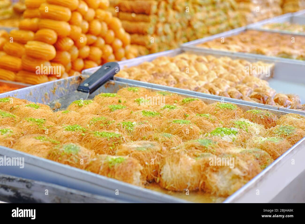 Tasty fresh baklava at market Stock Photo - Alamy