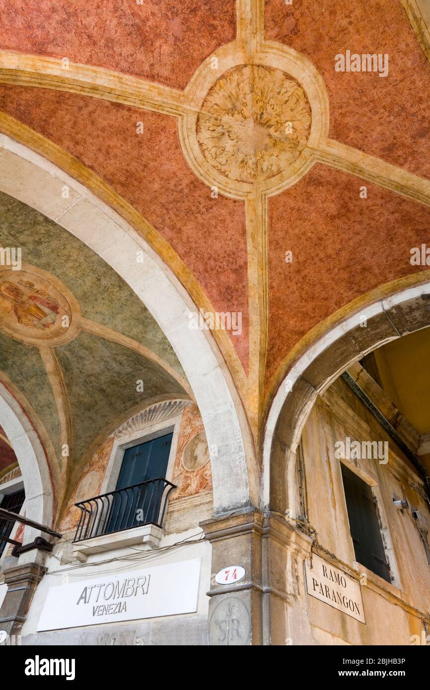 The ceiling of the Vaulted Arcade near the Rialto Bridge, Venice, Italy ...