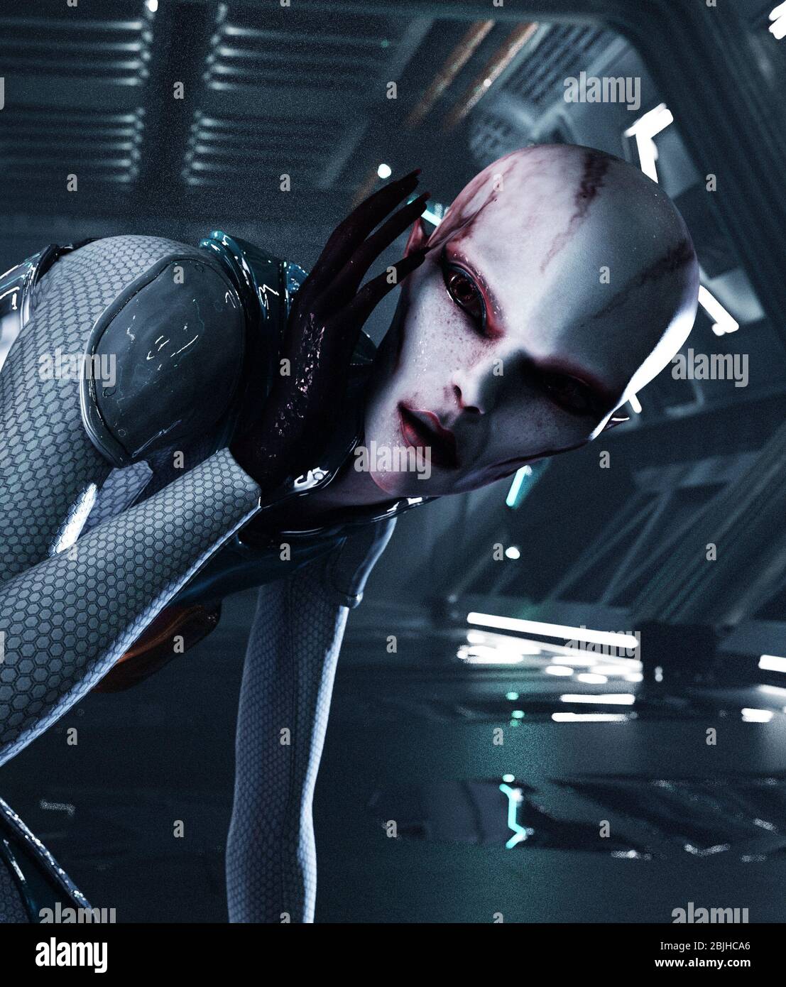 Alien girl in spaceship,3d rendering Stock Photo - Alamy