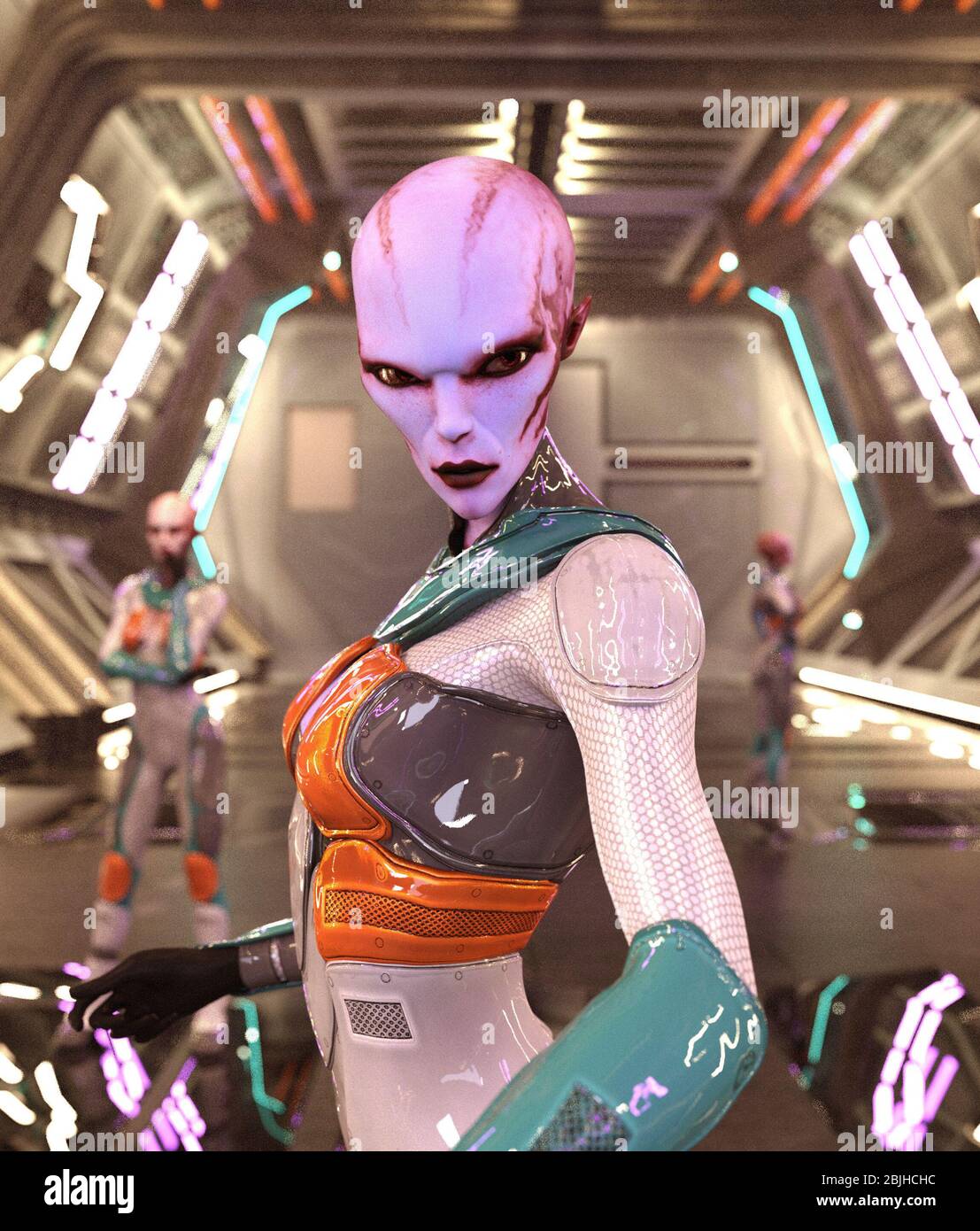 Alien girl in spaceship,3d rendering Stock Photo - Alamy