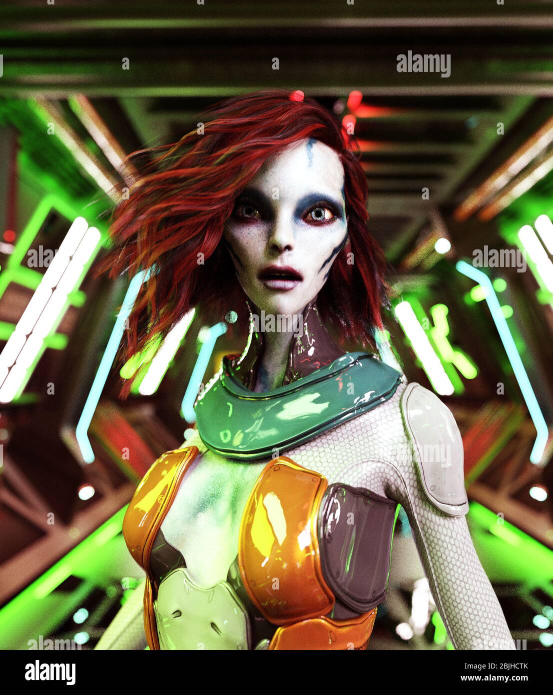 Alien girl in spaceship,3d rendering Stock Photo - Alamy