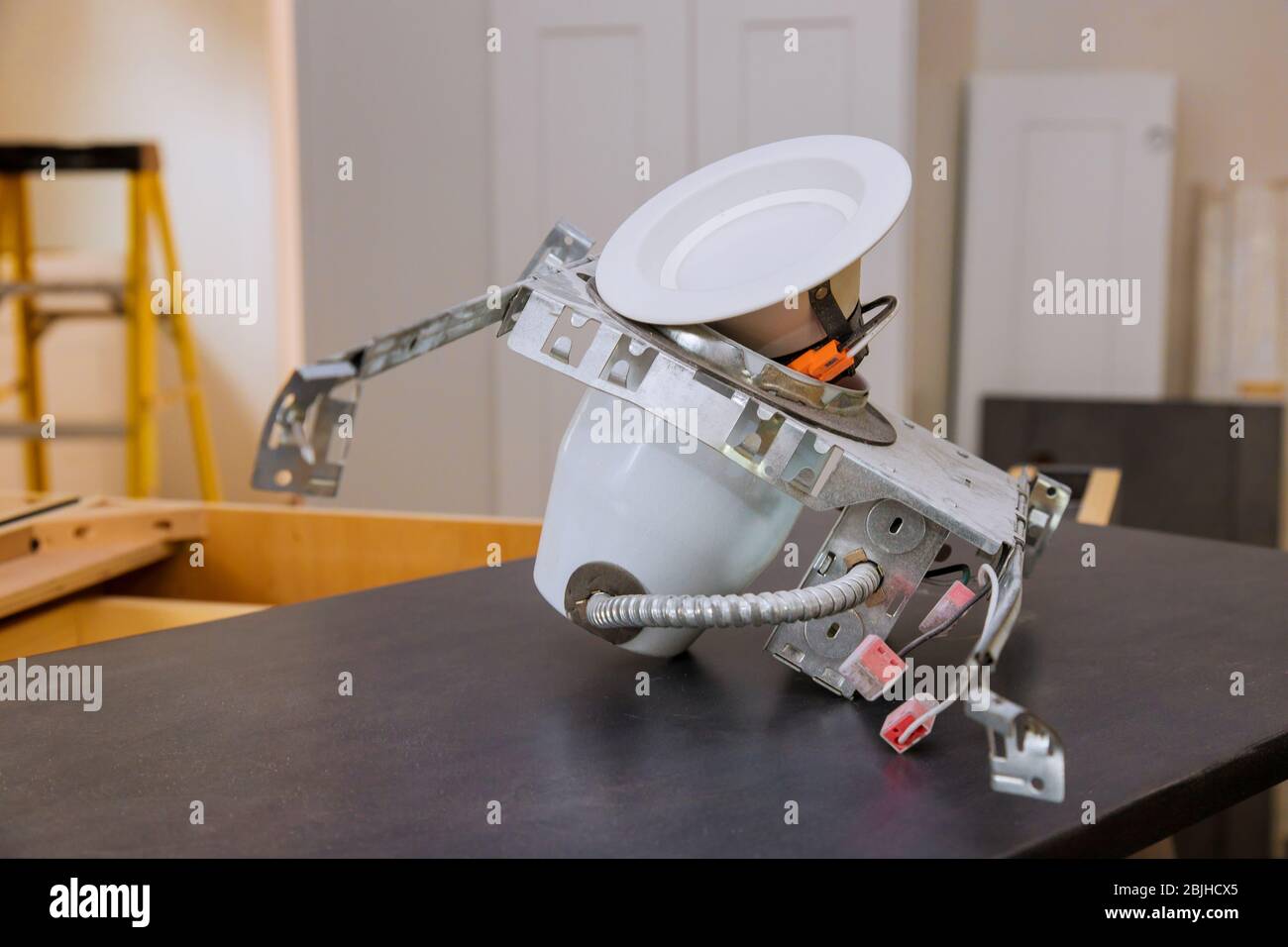 Preparations for ceiling lamp interior lighting installation Stock ...