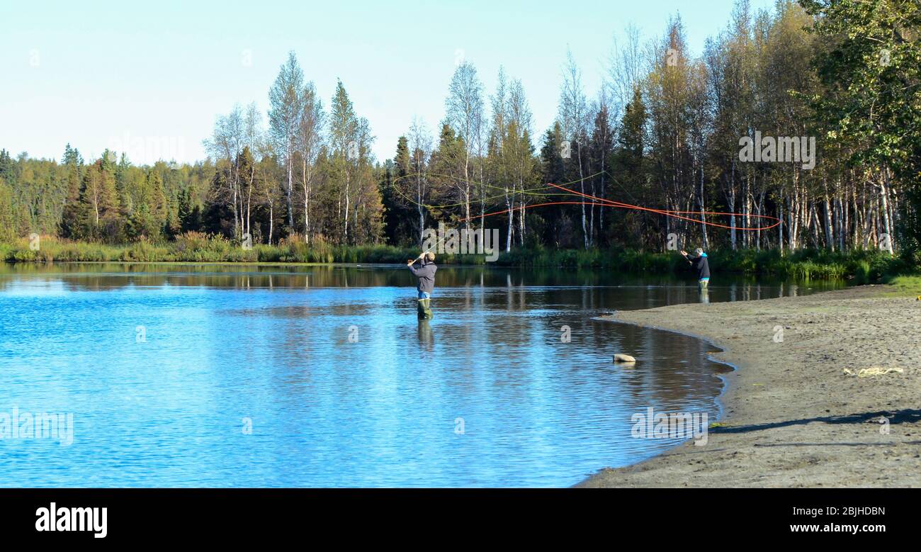 Practicing fly fishing Stock Photo - Alamy