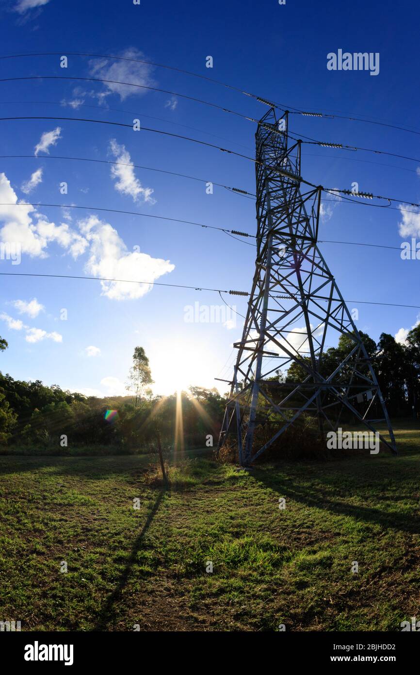 Vertical landscape of transmission tower in Brisbane, Queensland ...