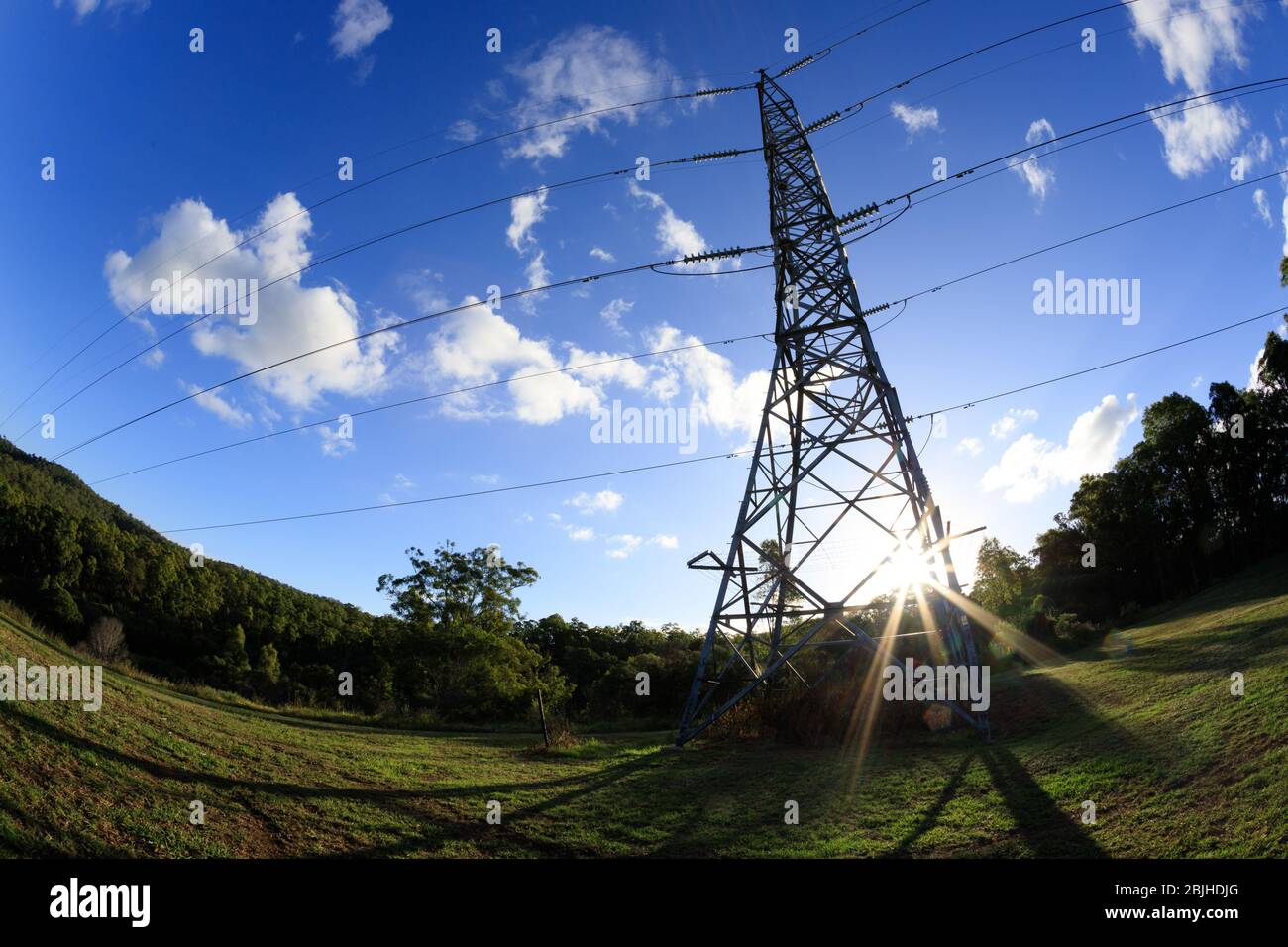 Horizontal landscape of transmission tower in Brisbane, Queensland ...