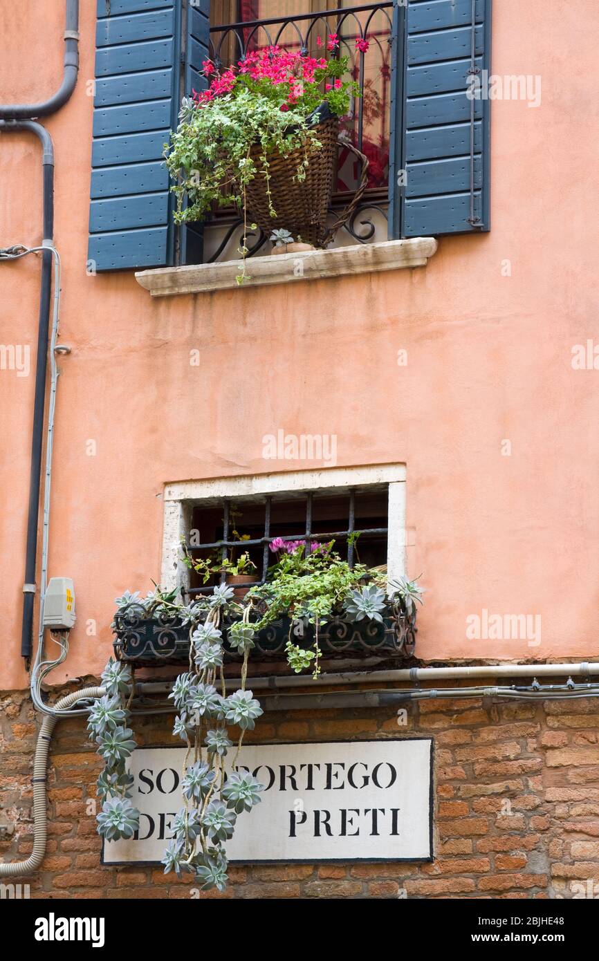 Flower box in Venice, Italy, Europe Stock Photo - Alamy