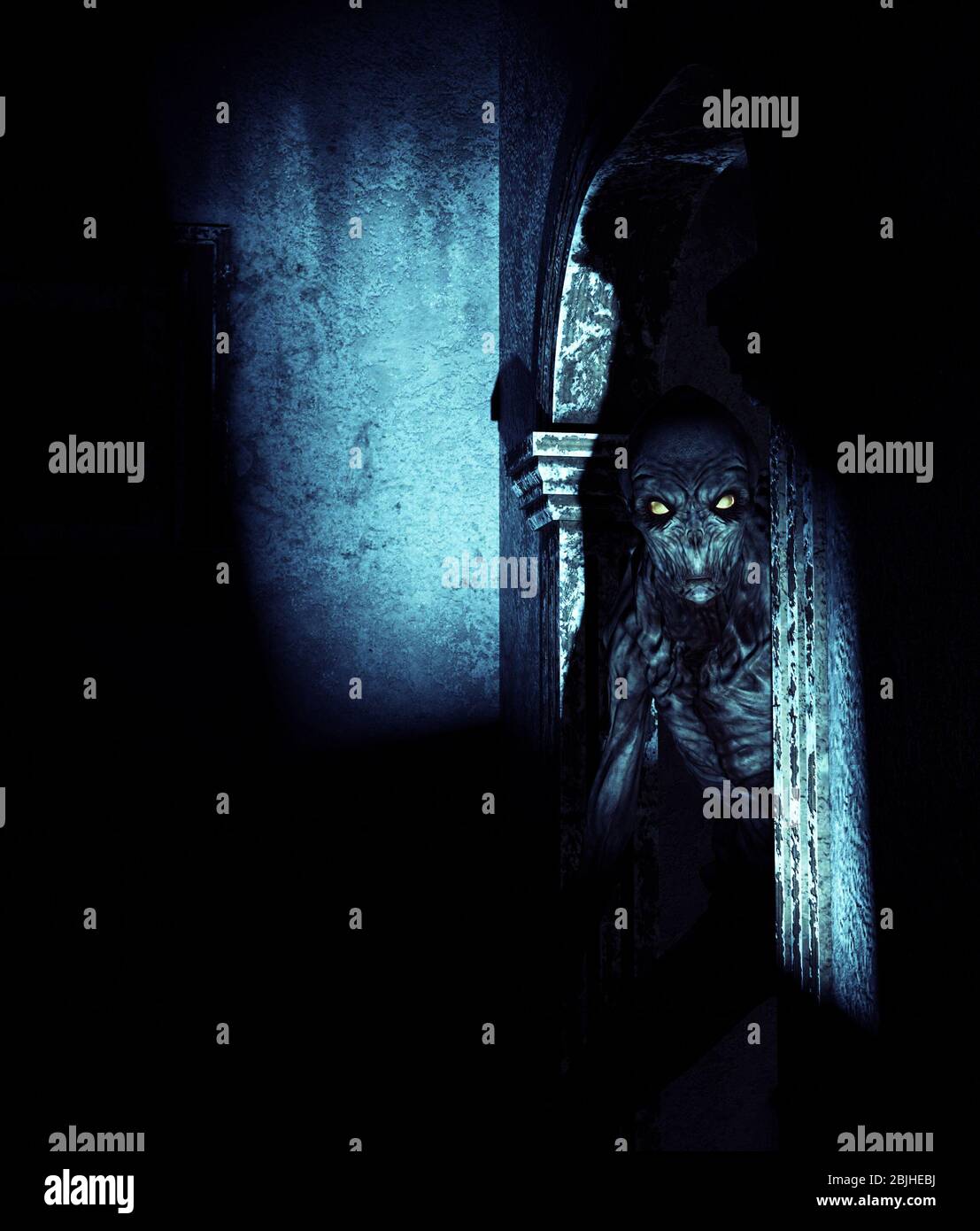Creepy monster in a haunted house,3d rendering Stock Photo - Alamy