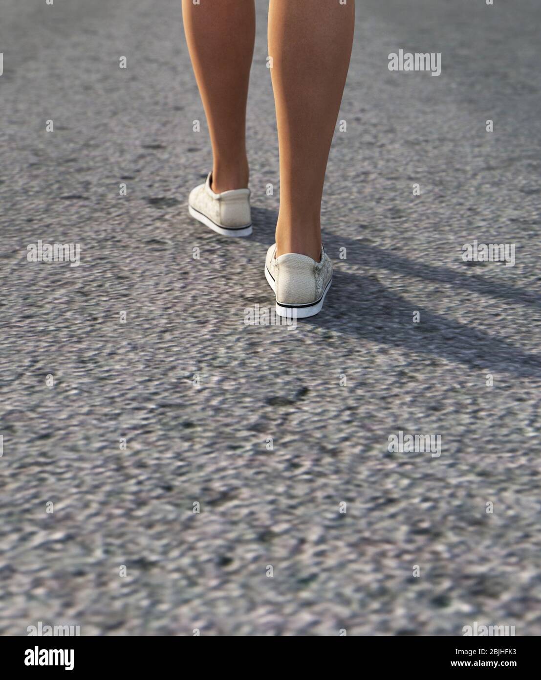 Close up legs of woman walking on street,3d rendering Stock Photo - Alamy