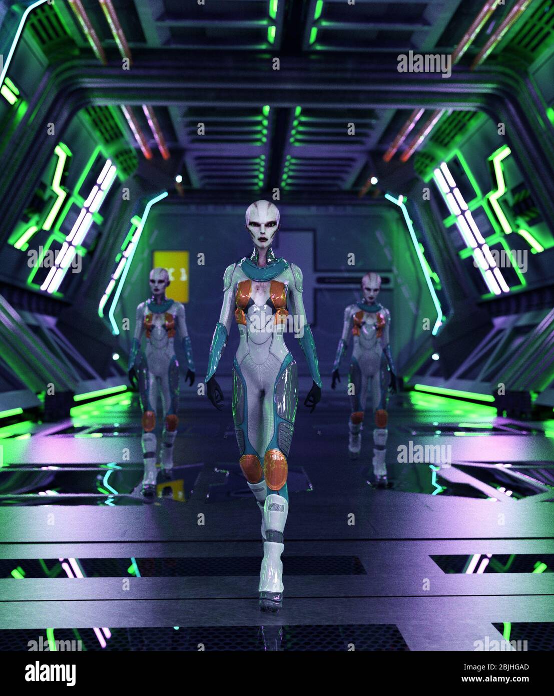 Alien girl in spaceship,3d rendering Stock Photo - Alamy