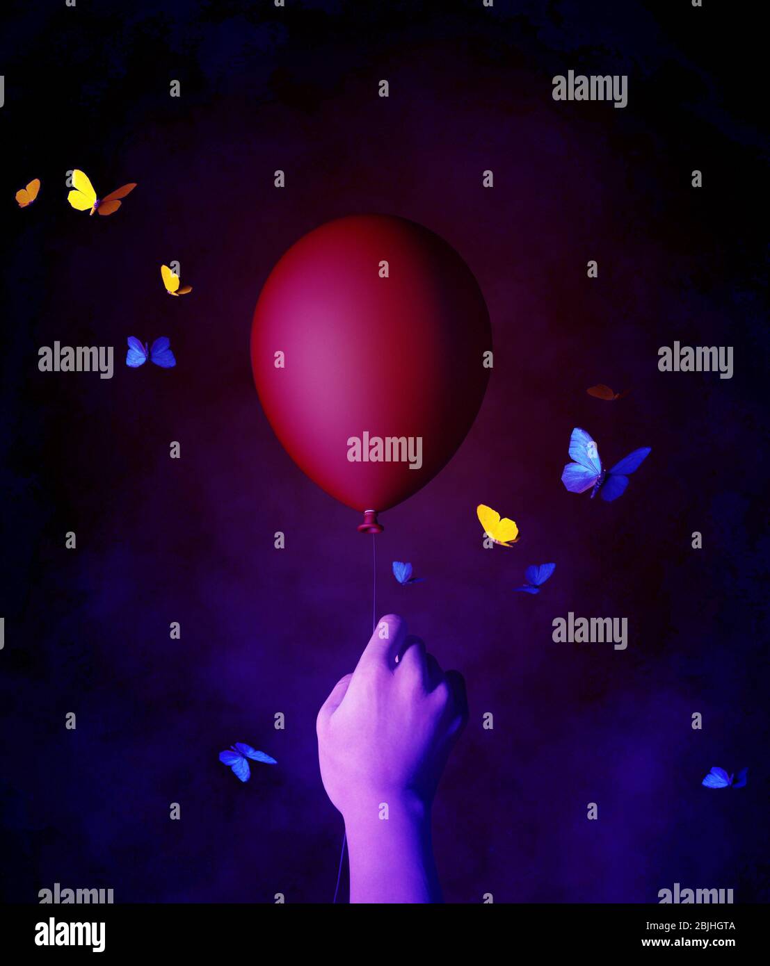 Hand holding red balloon in the dark,3d rendering Stock Photo - Alamy