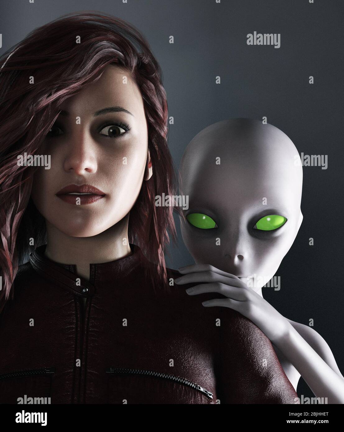Woman with an alien,3d rendering Stock Photo - Alamy