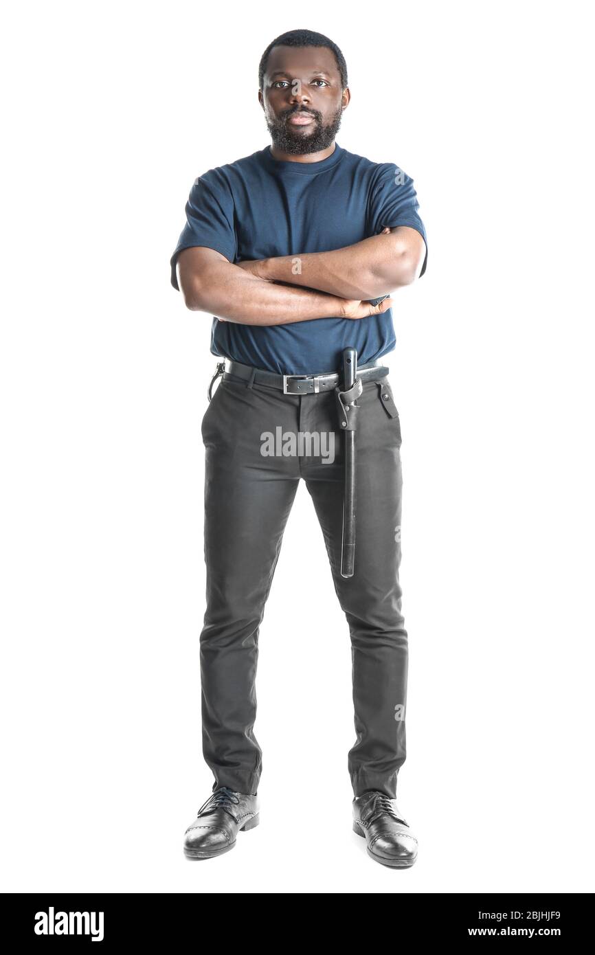 Male security guard on white background Stock Photo - Alamy