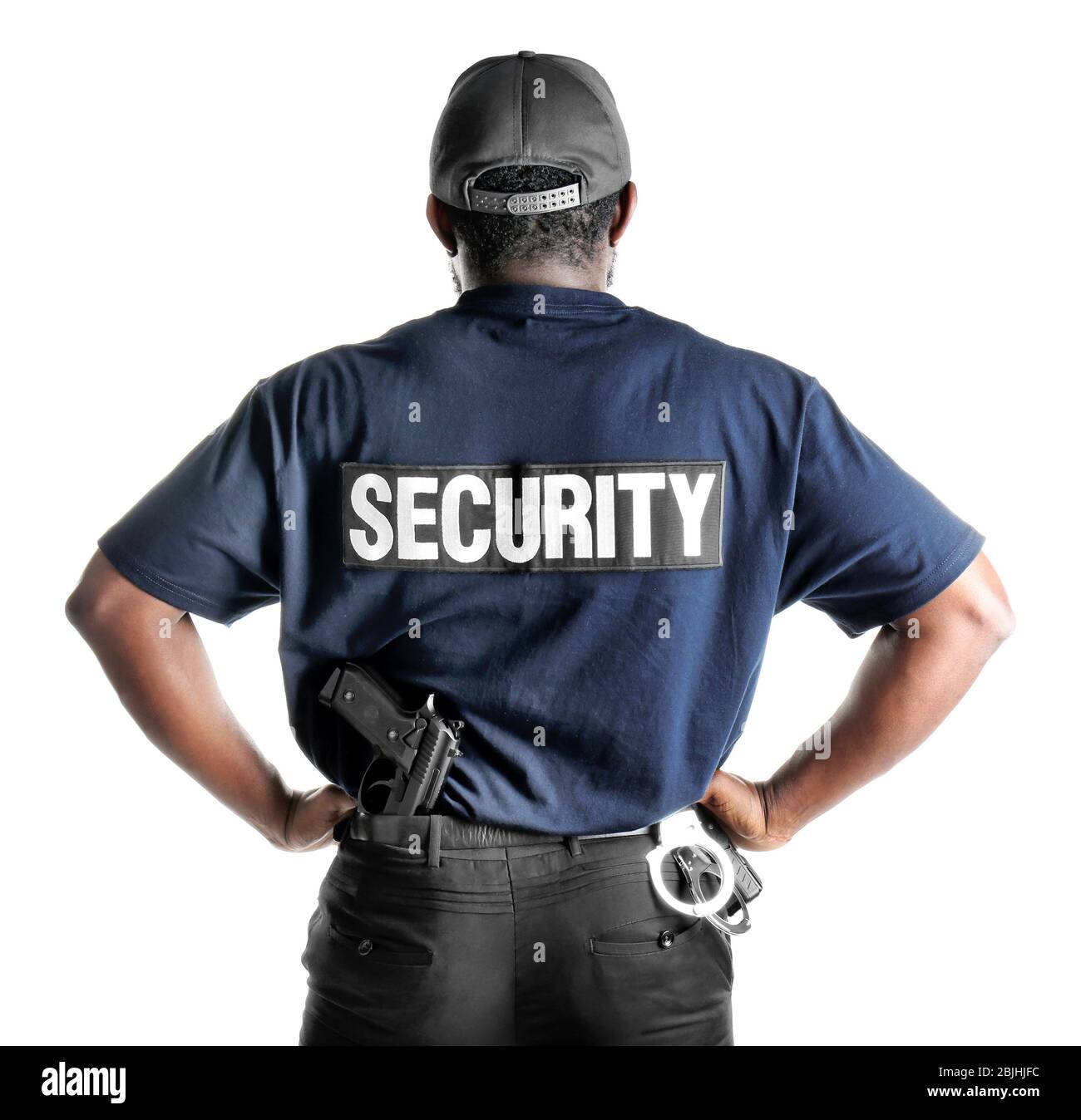 Male security guard on white background Stock Photo - Alamy
