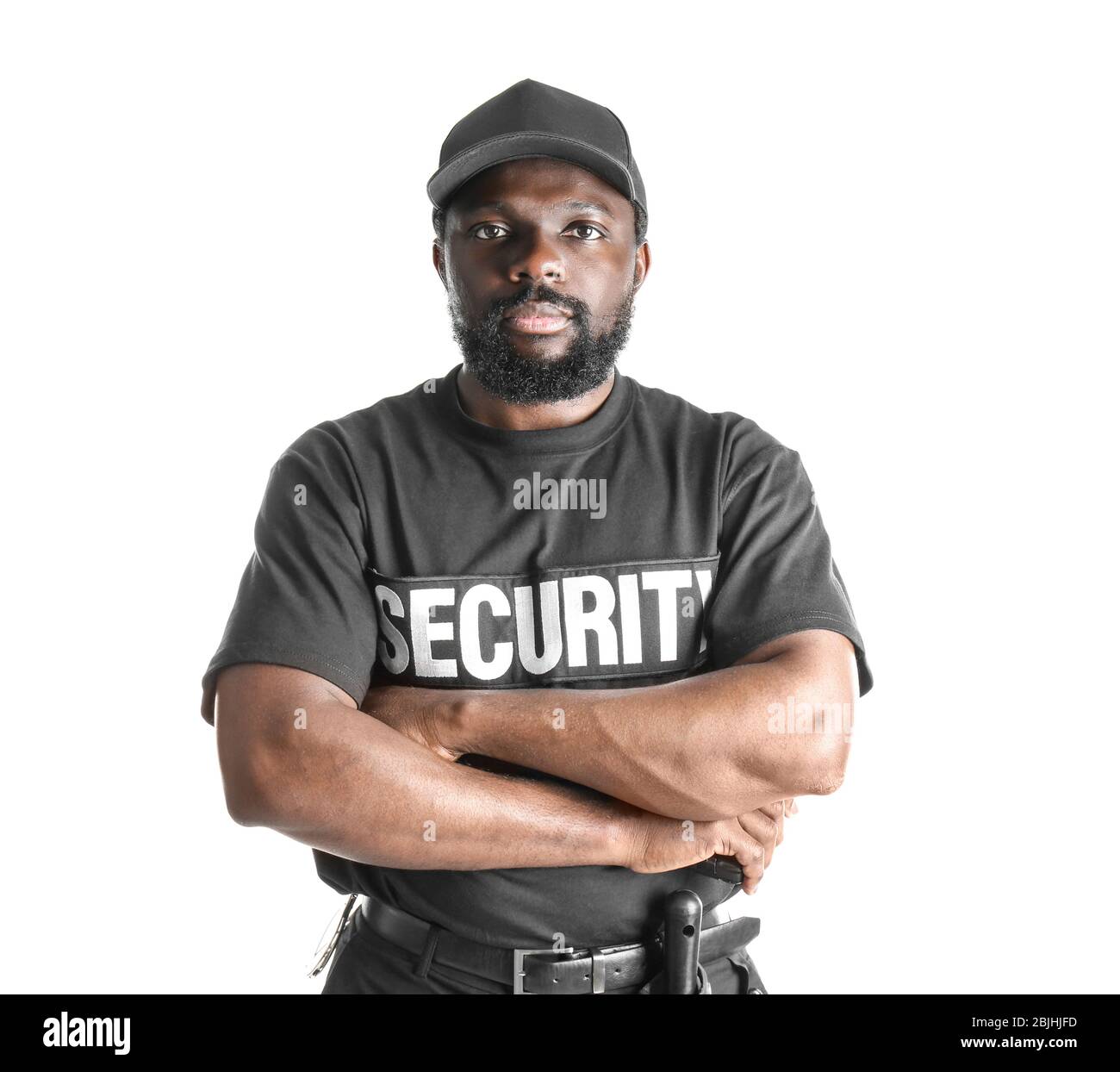 Male security guard on white background Stock Photo - Alamy