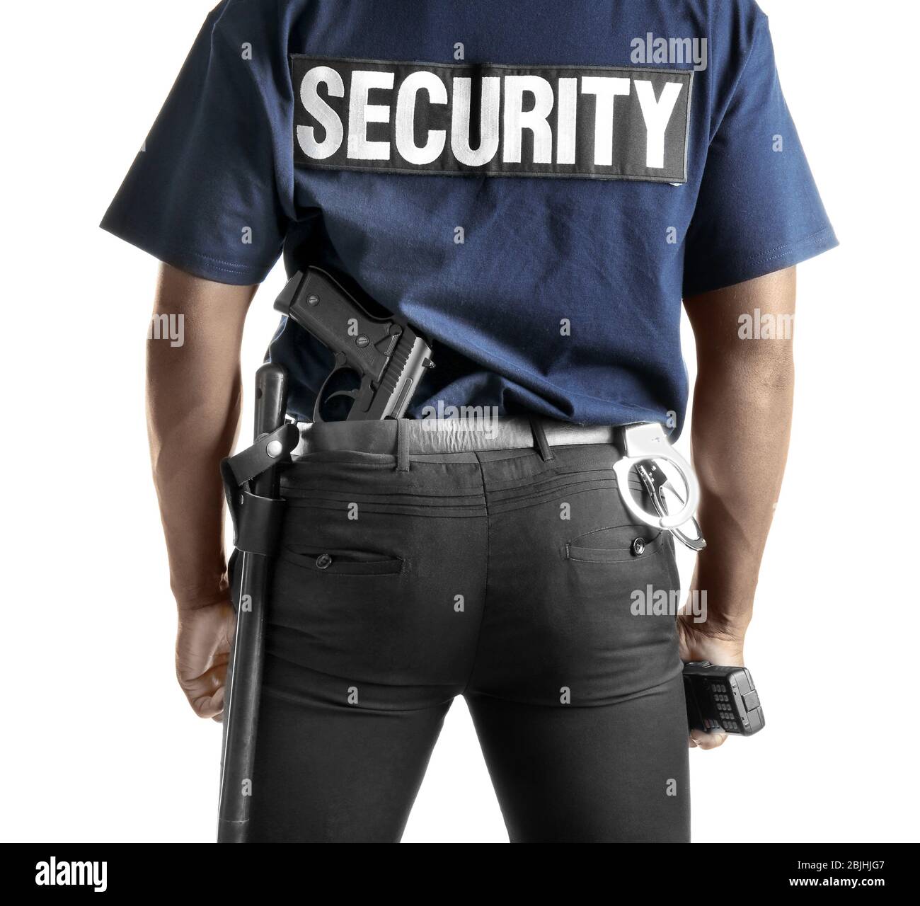 Male security guard on white background Stock Photo - Alamy