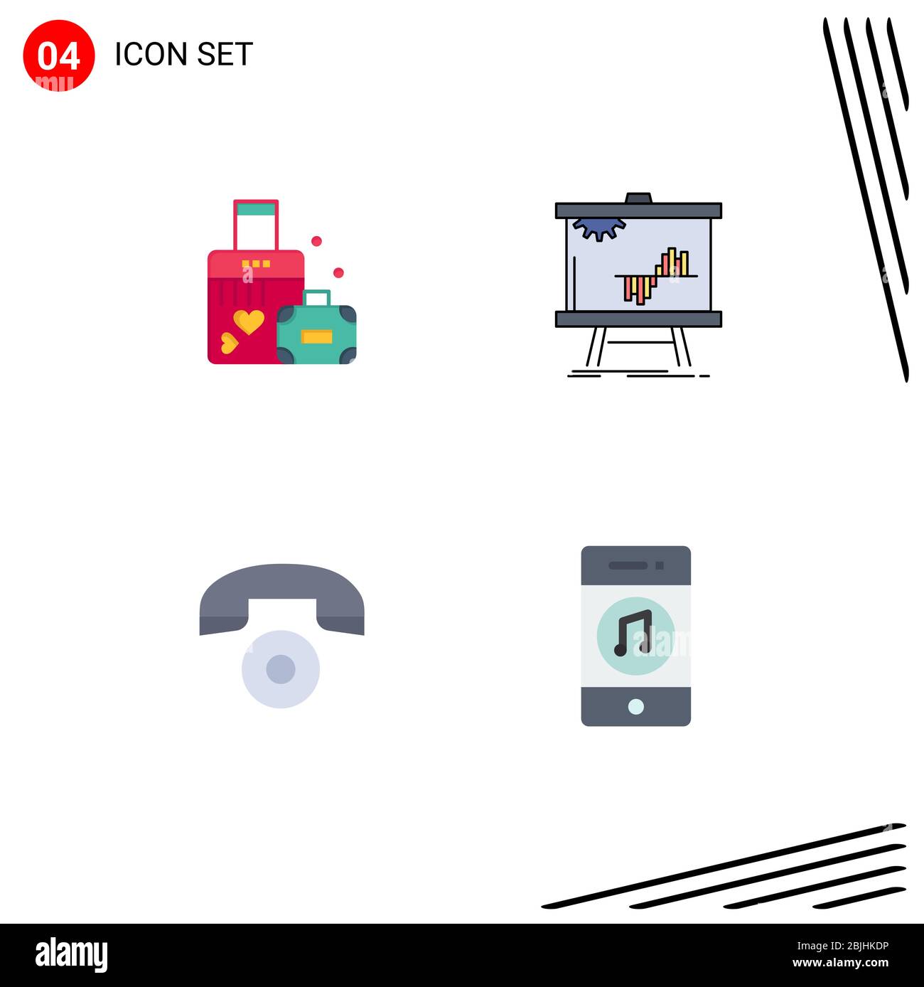 Flat Icon Pack of 4 Universal Symbols of briefcase, telephone, wedding ...